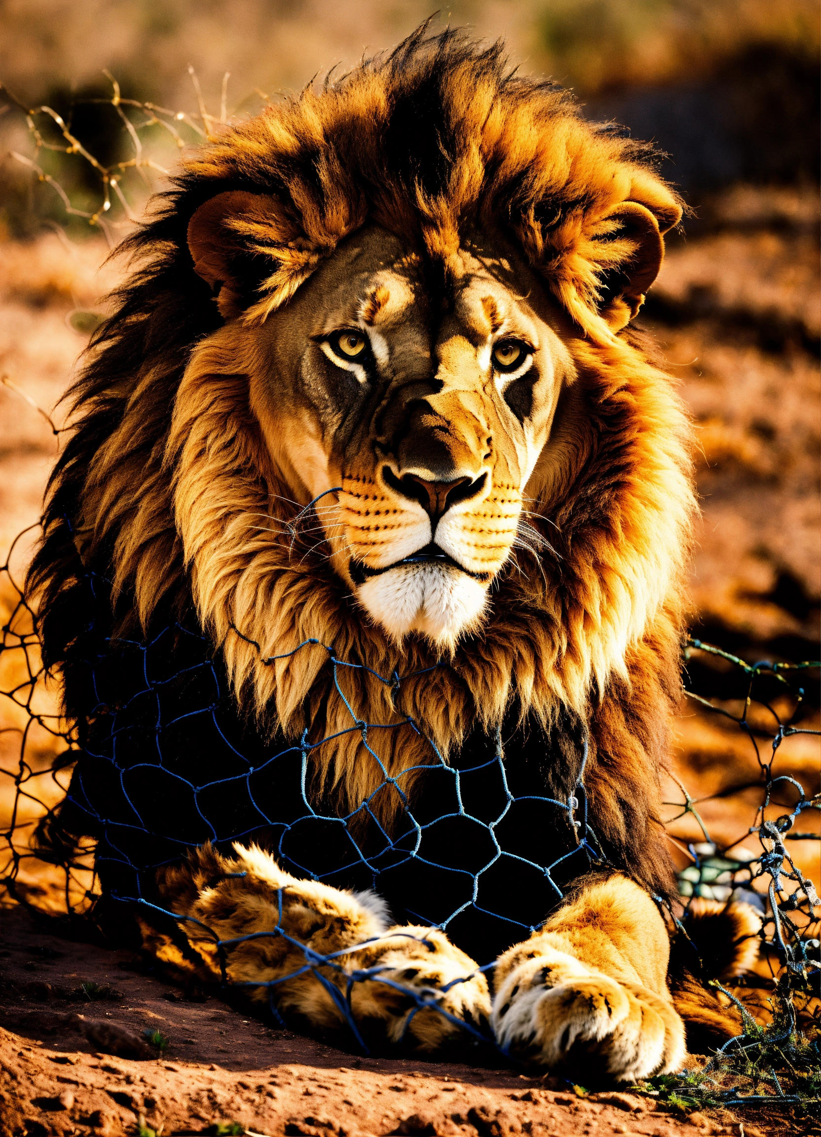 Lexica - The lion was captured and trapped in a net by his prey
