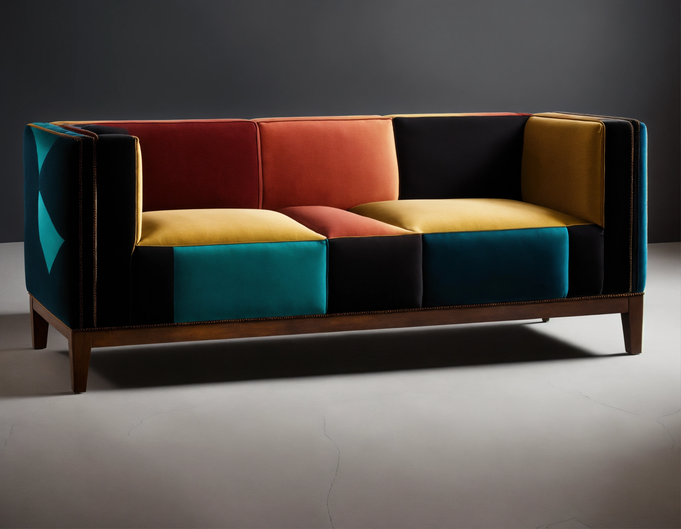 Lexica - Cubist sofa in René Magritte design on black background