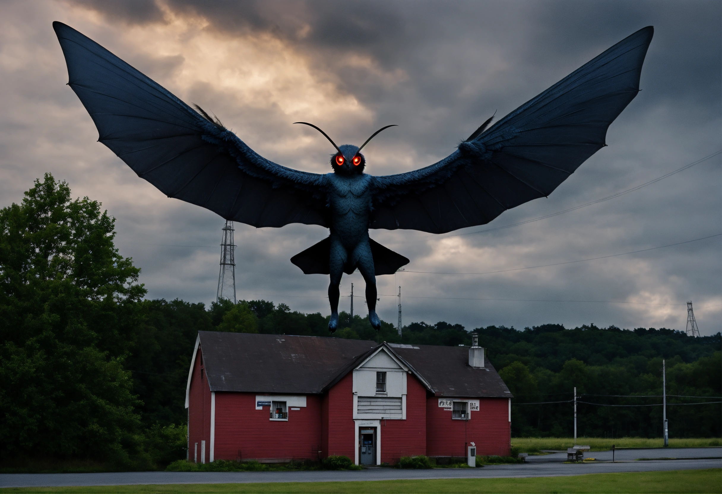 Lexica - Lifelike mothman flying over powerstation