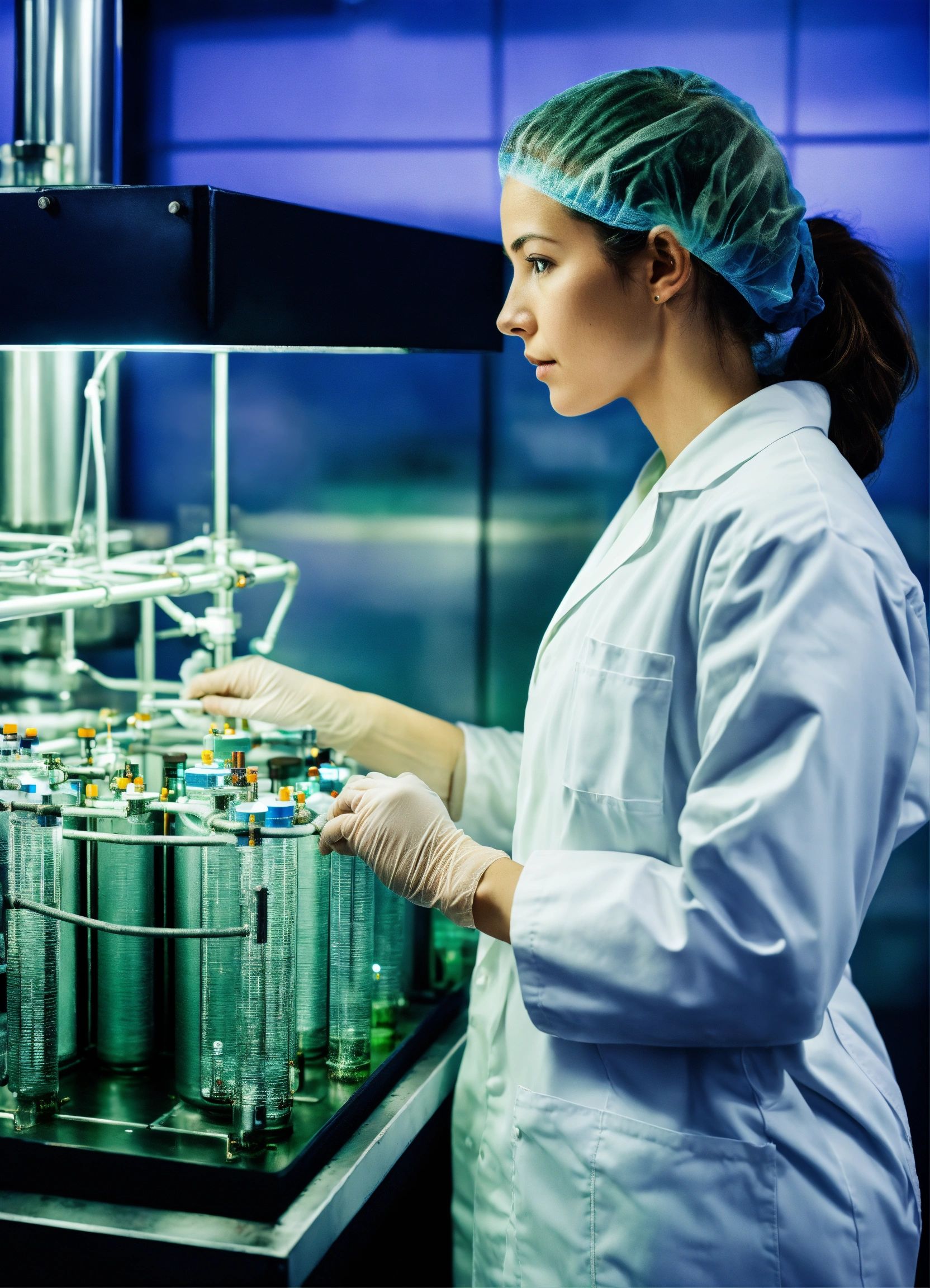 Lexica - Female scientist in a white labcoat working on a steel tank ...