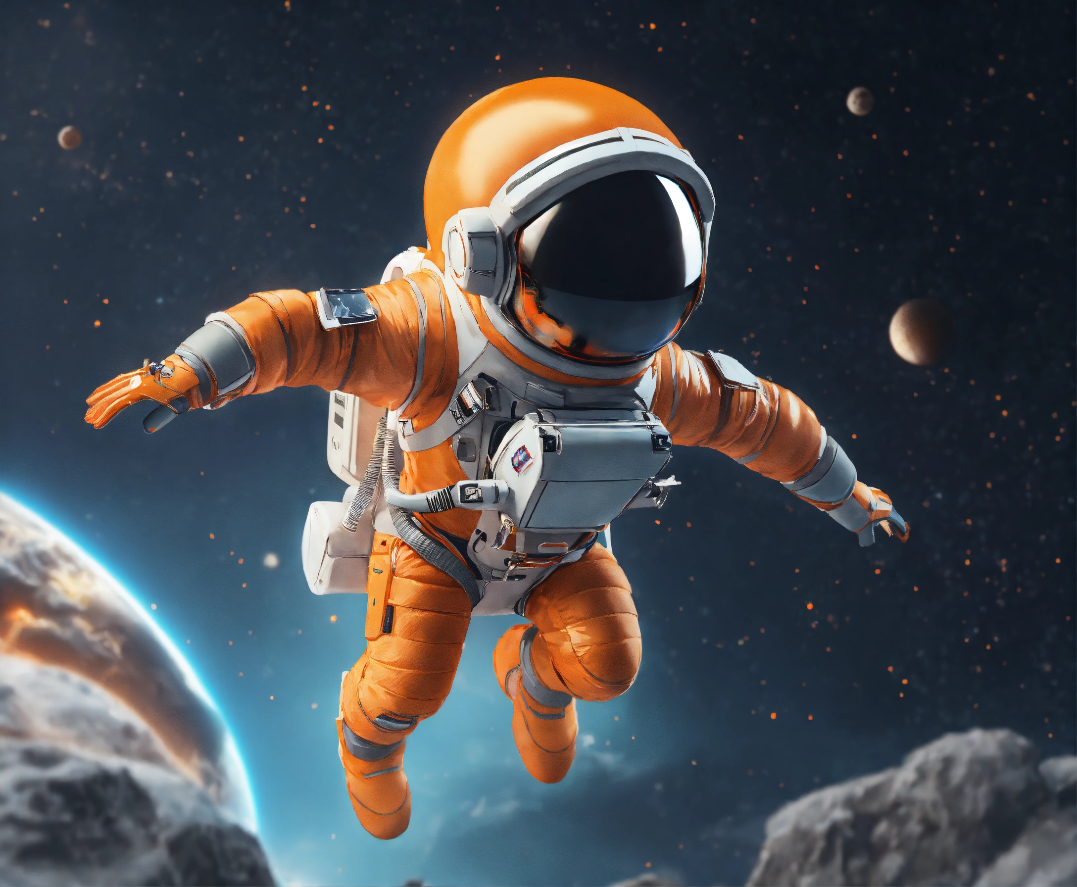 Lexica - Cute Astronaut Flying with jetpack orange and gray 8k