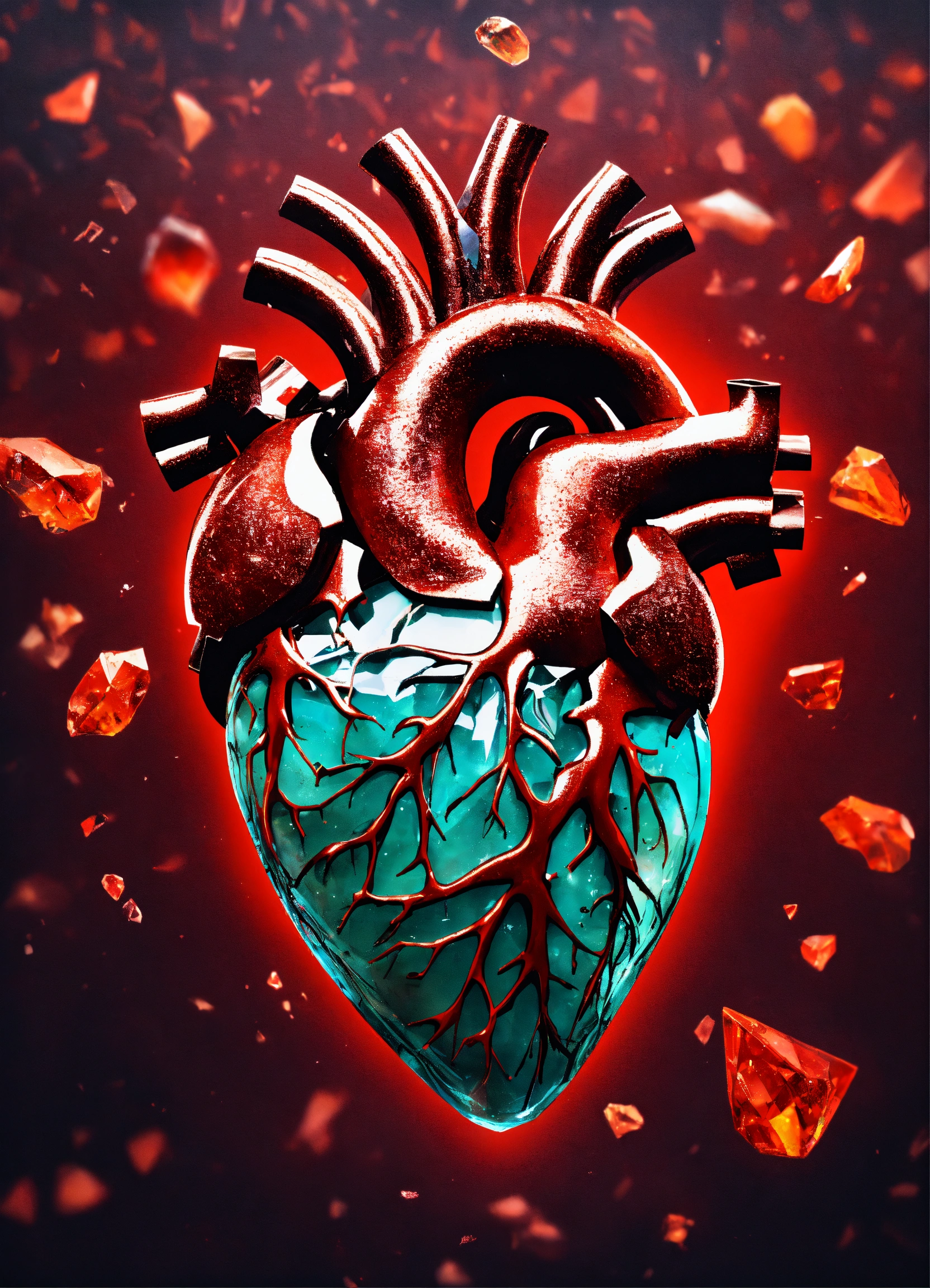 Lexica - Anatomy of a human heart bursting into tiny glass shards ...