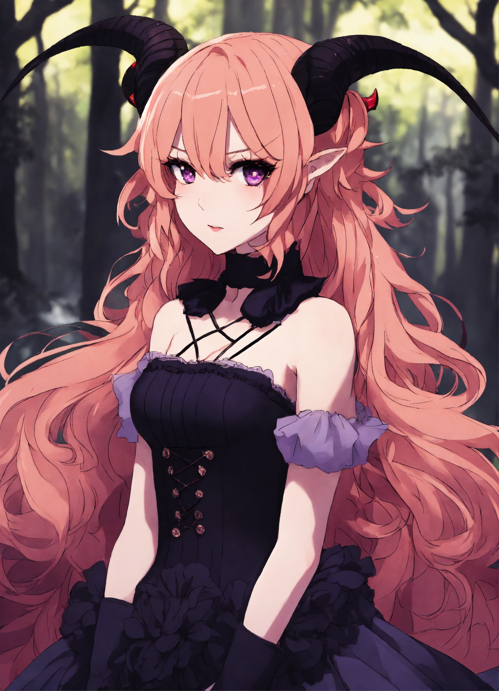 Lexica - 2d vampire anime girl, peach hair, dark purple eyes, black ram ...