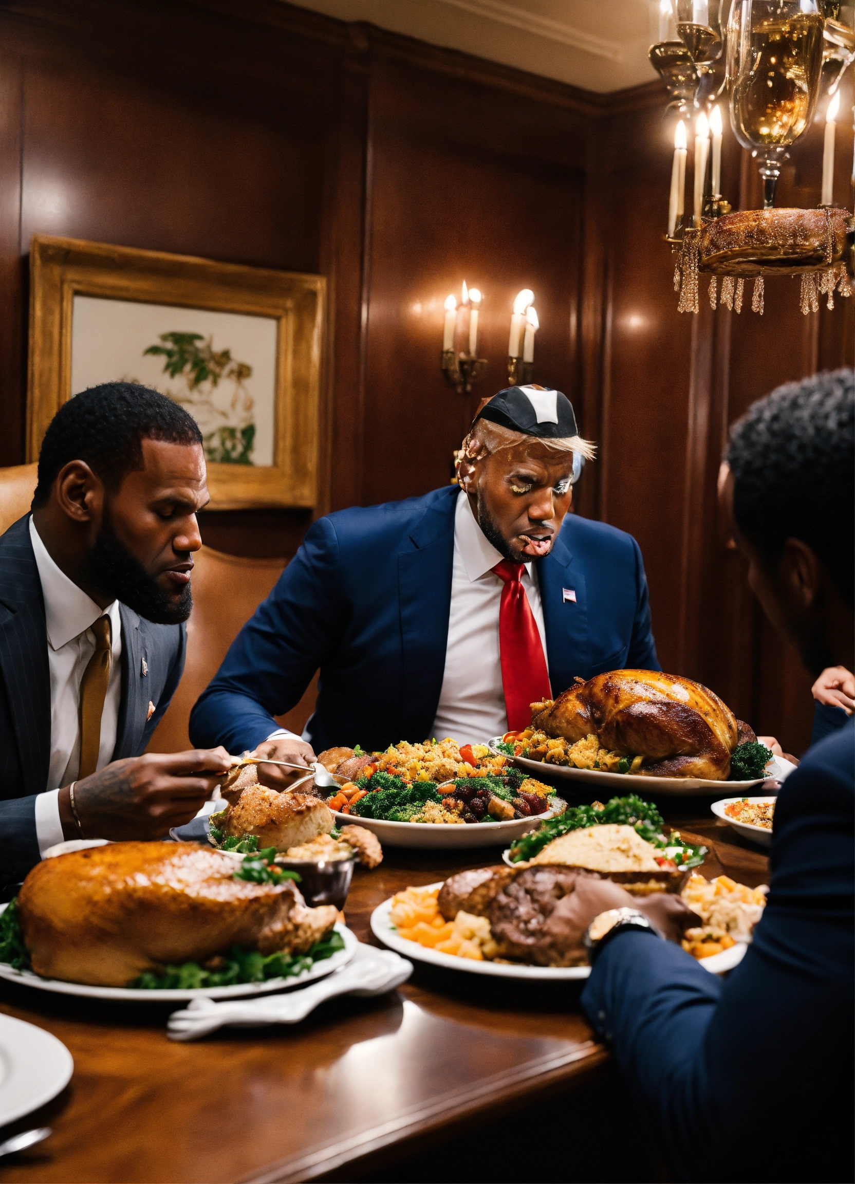 Lexica - Photo realistic shot of lebron james eating thanksgiving ...