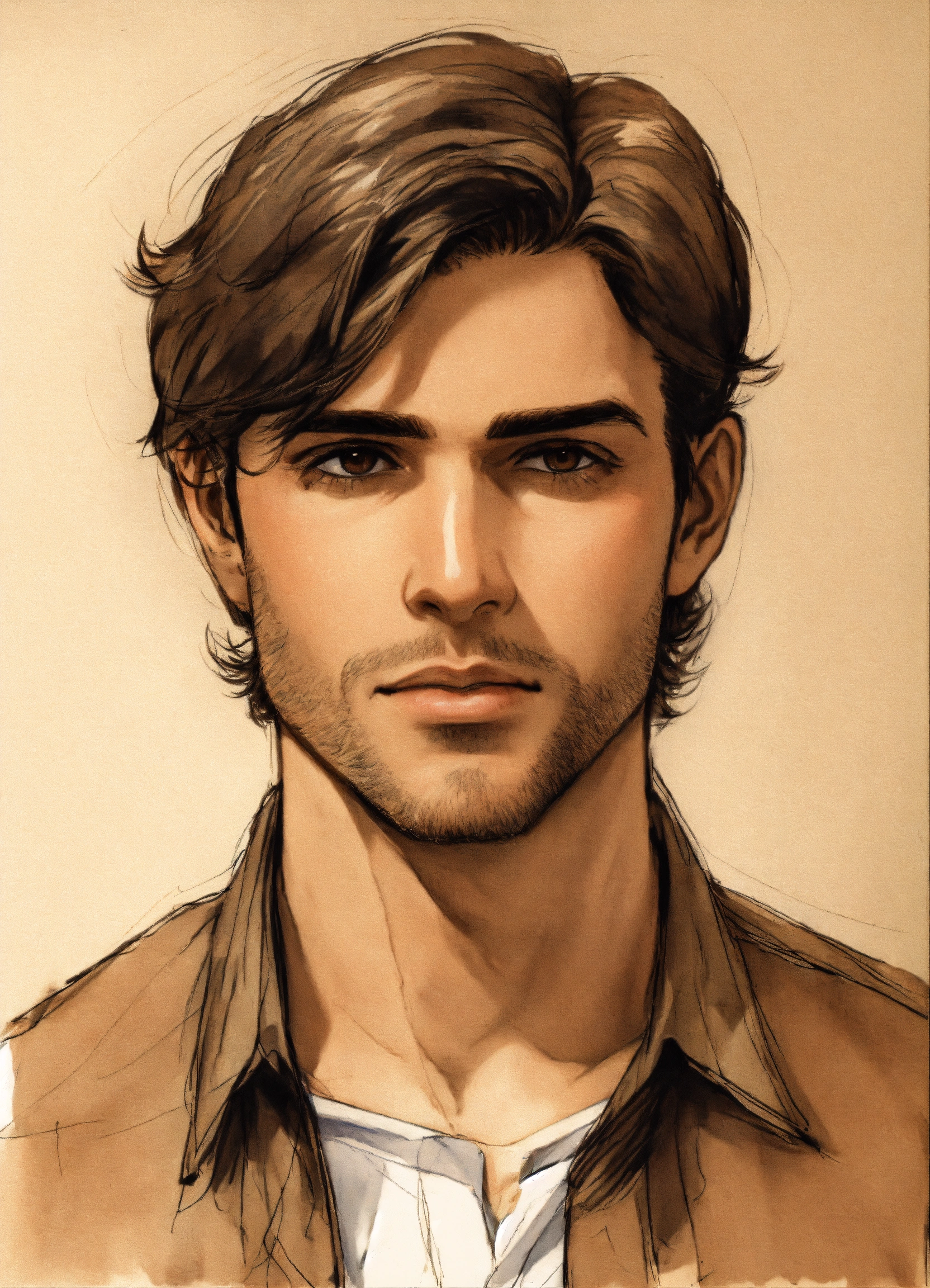 Lexica - A sketch of a brown haired handsome man, standing straight ...