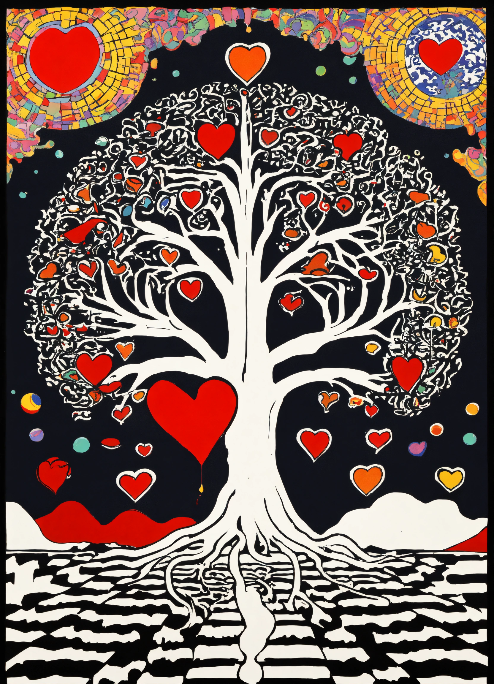 Lexica - Janpanse groovy retro poster ,tree of life merging with love ...