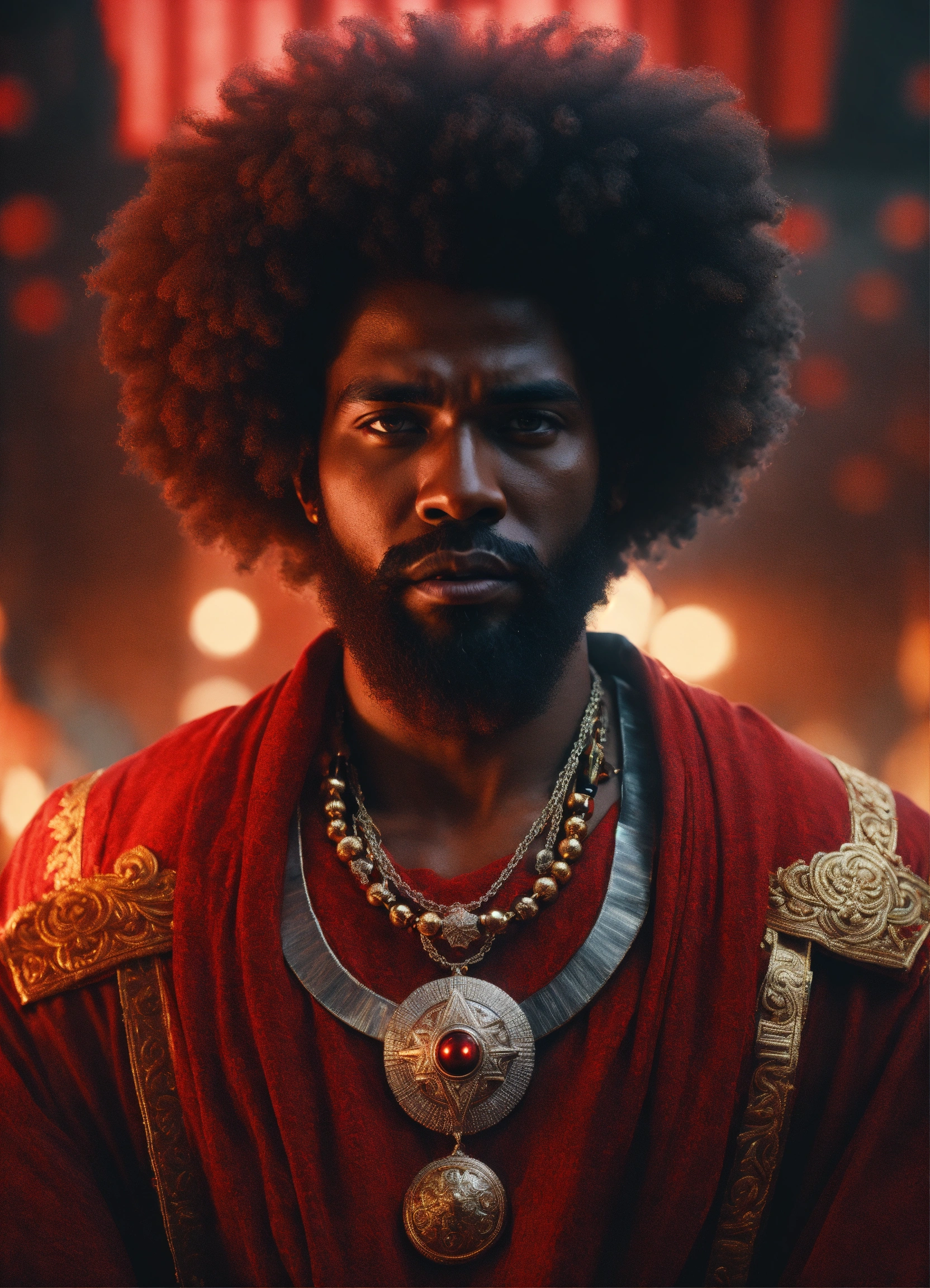 Lexica - Black christ red eyes white afro hair and beard gladator 70 ...