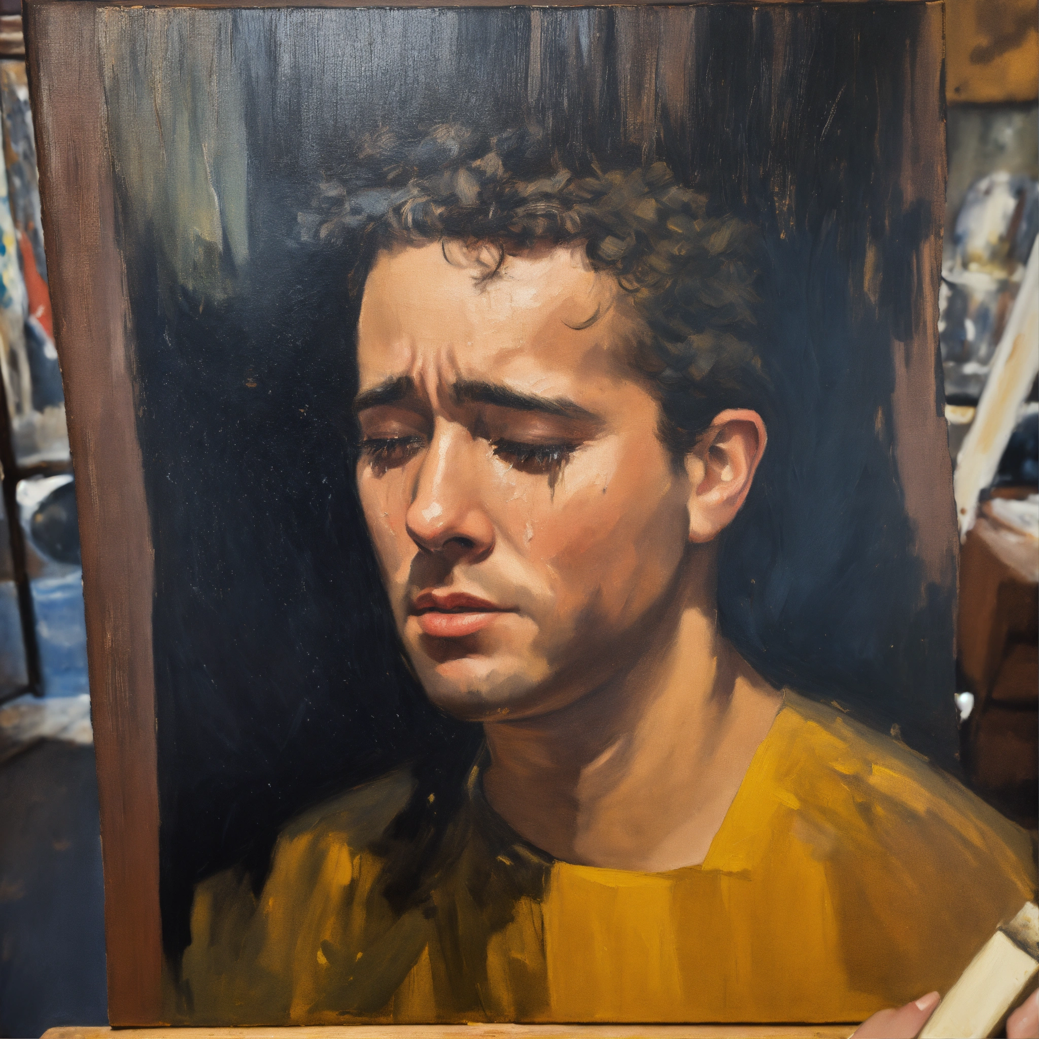 Lexica - Oil painting portrait of crying man