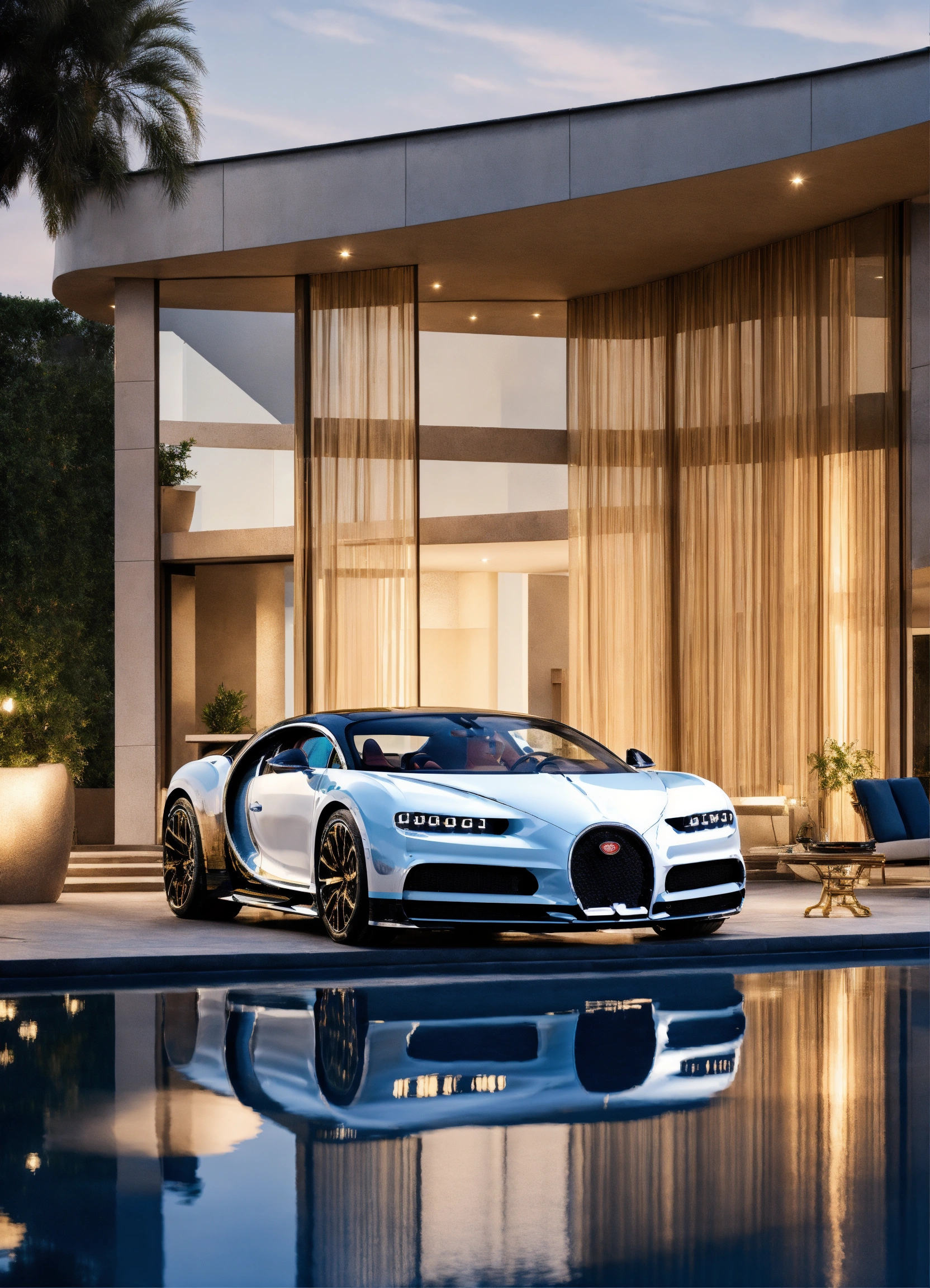 Lexica - 2023 Bugatti chiron with contemporary mansion white and Gold ...
