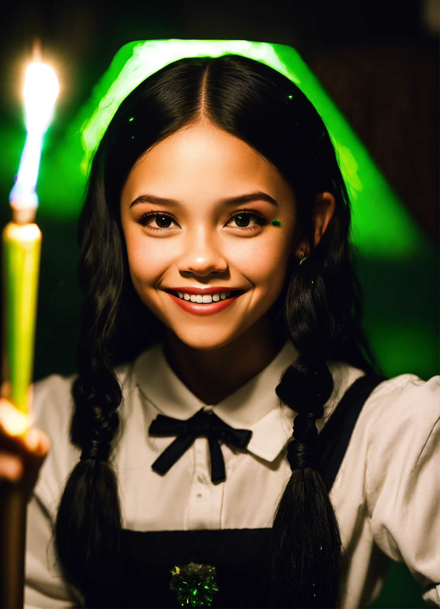 Lexica - Jenna Ortega as Wednesday Addams, grinning maniacally at the ...