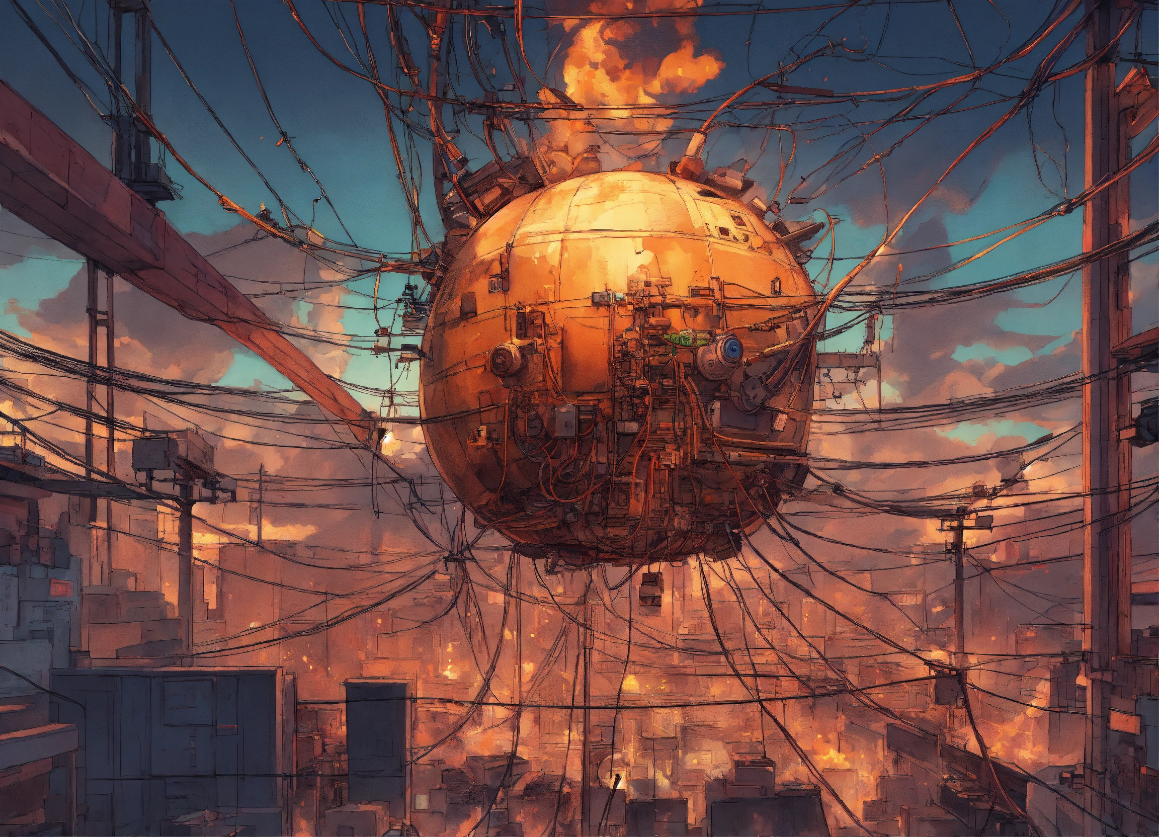 Lexica - Bomb with lots of wires and cables, anime illustration