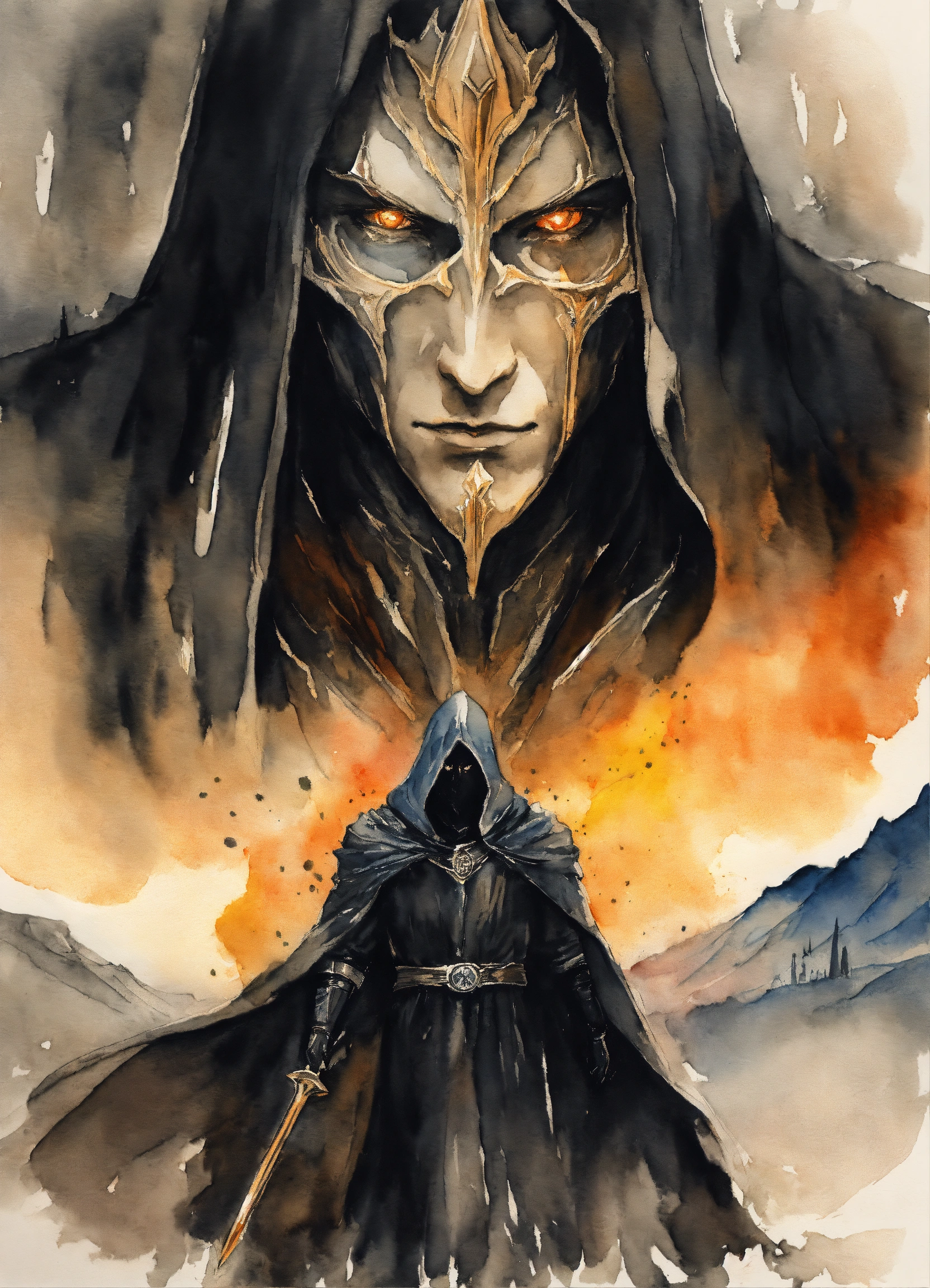 Lexica - Sauron human face from LOTR with black cloak in vagabond manga ...