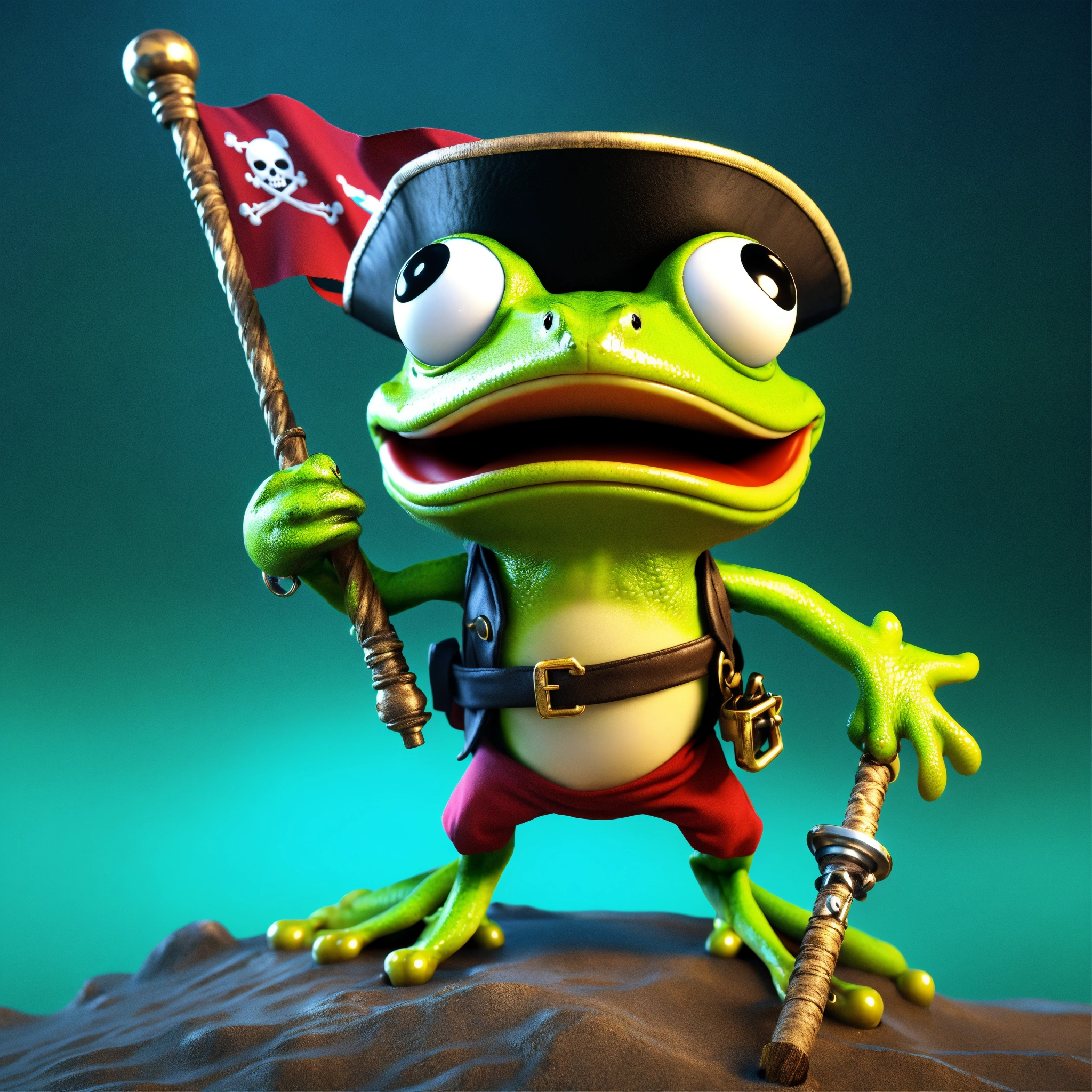 Lexica - Pirate frog, wearing a pirate hat, holding a pirate flag ...
