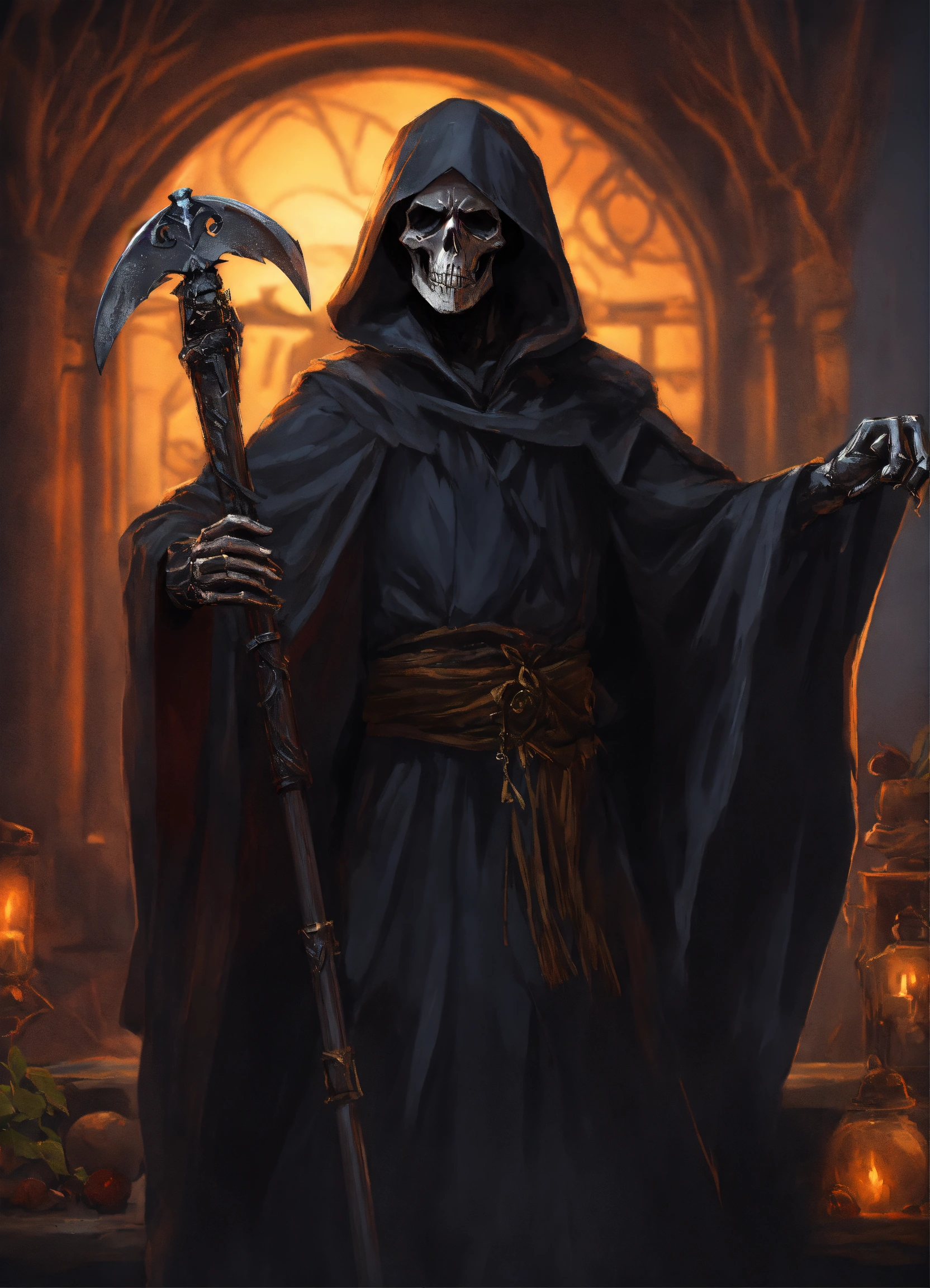 Lexica - A grim reaper with his arm outstretched and pointing