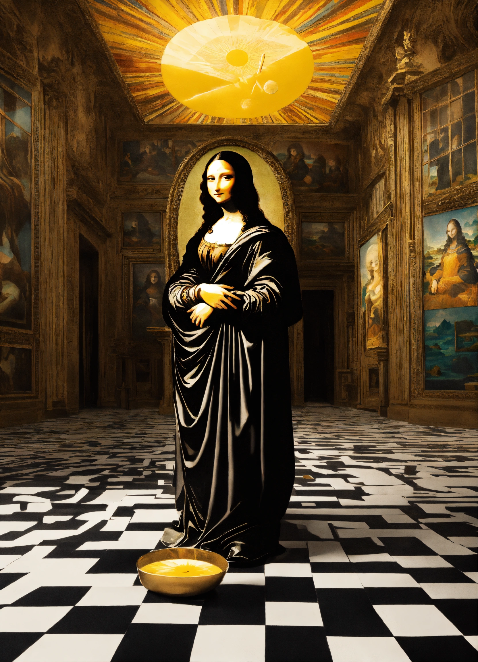 Lexica - Mona lisa holding record and doing peace sign in other hand ...