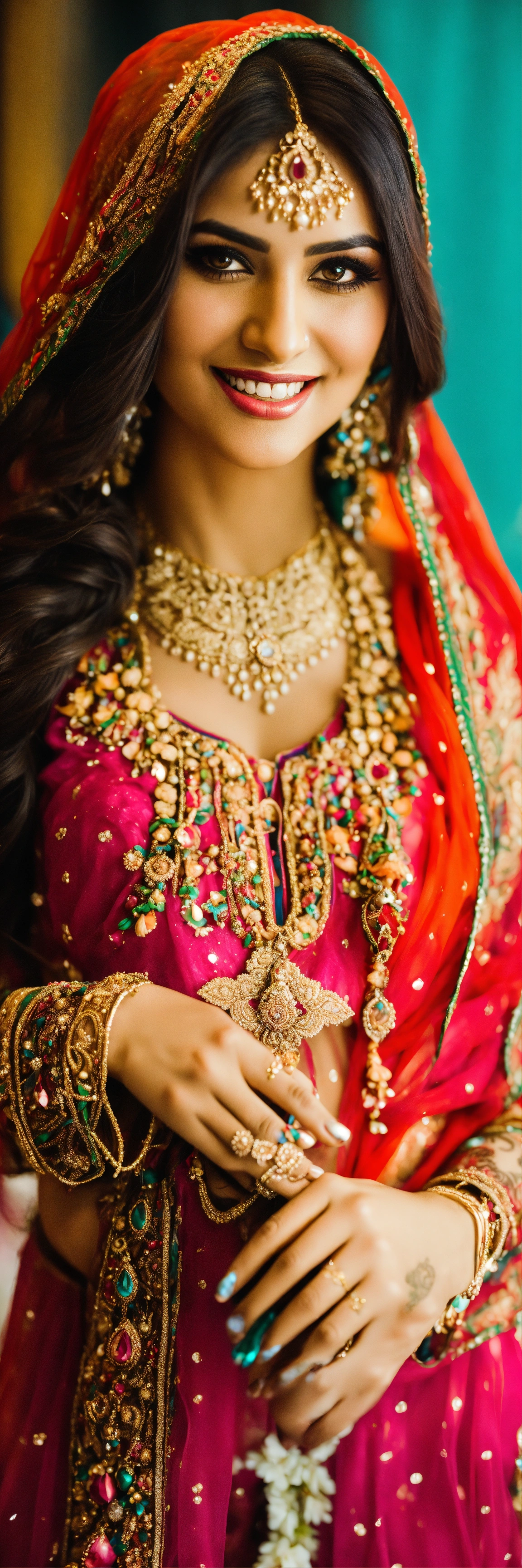 Lexica - Gorgeous persian woman , bride showing mehndi , tiny bra ...