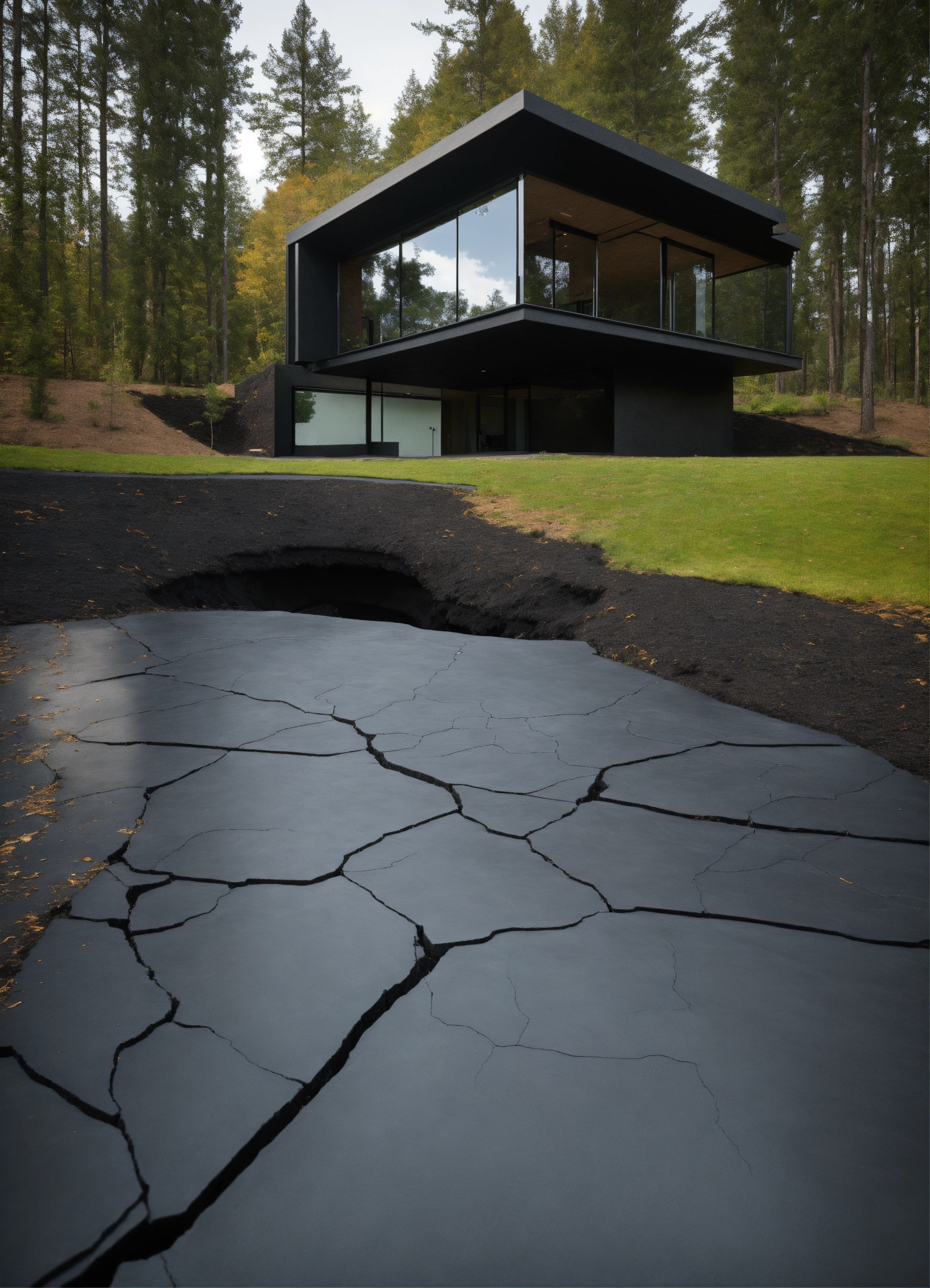 Lexica - Cracked fault lines with a huge polished black home in the ground