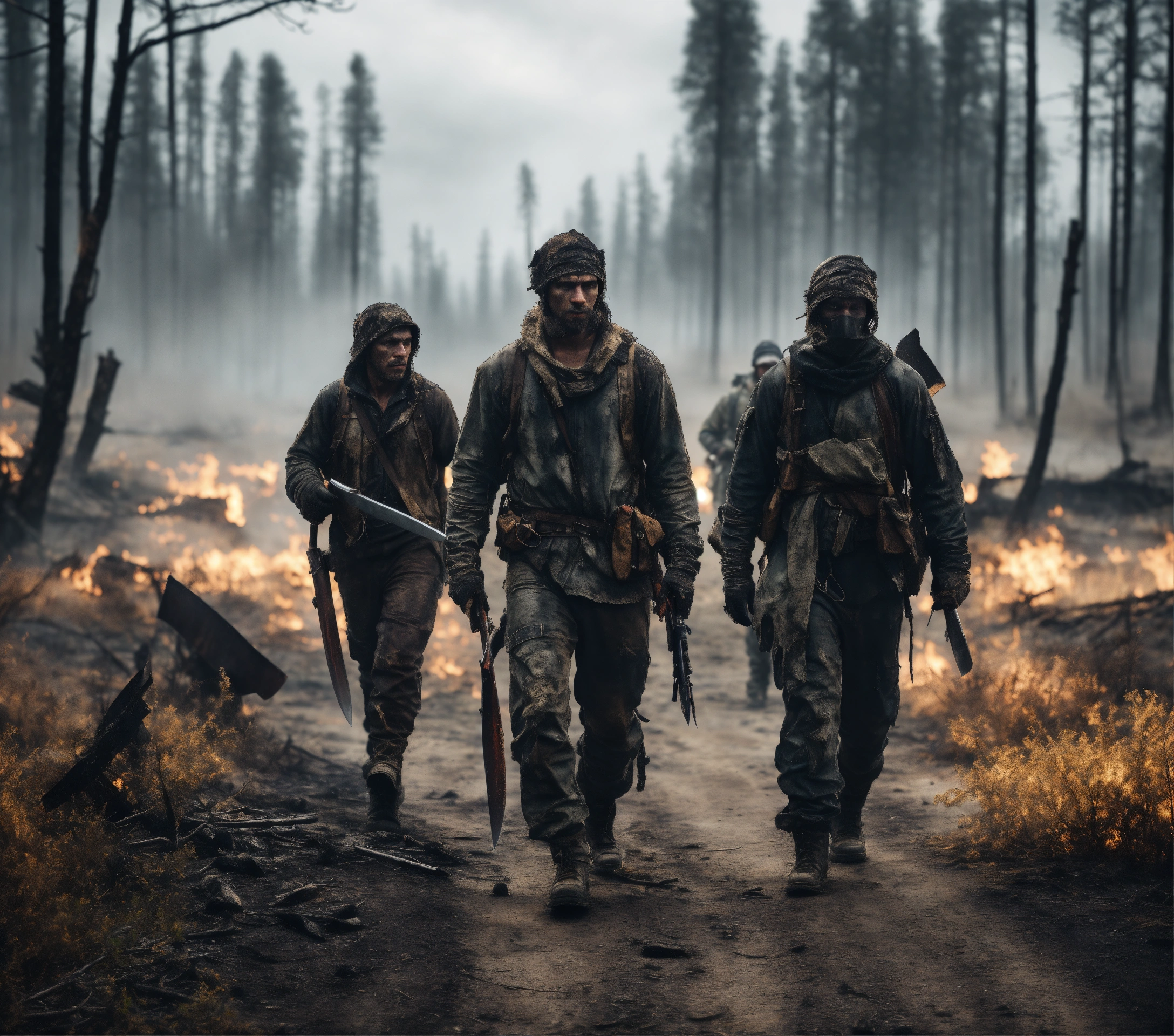 Lexica - A realistic photo of three different survivors dressed in ...