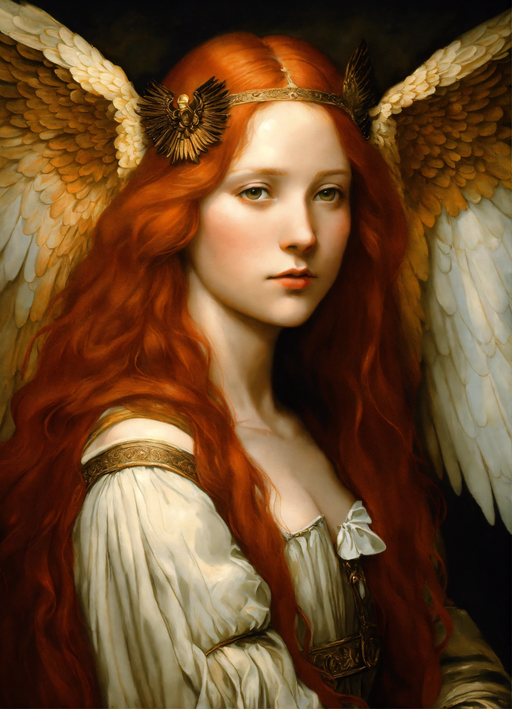 Lexica - Renaissance woman with angel wings, long red hair, dante, da ...