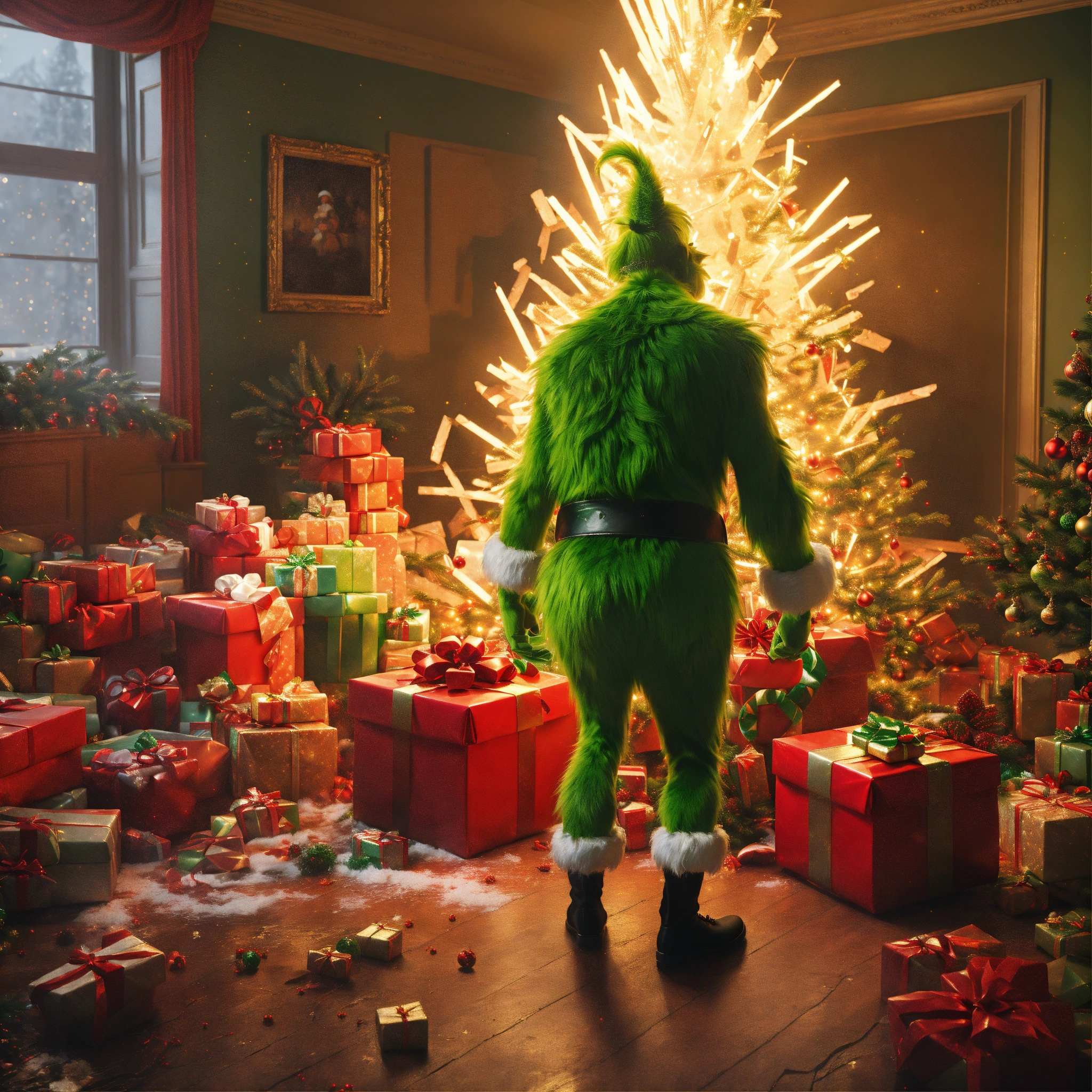 Lexica - A classical painting of angry Grinch menacingly standing ...