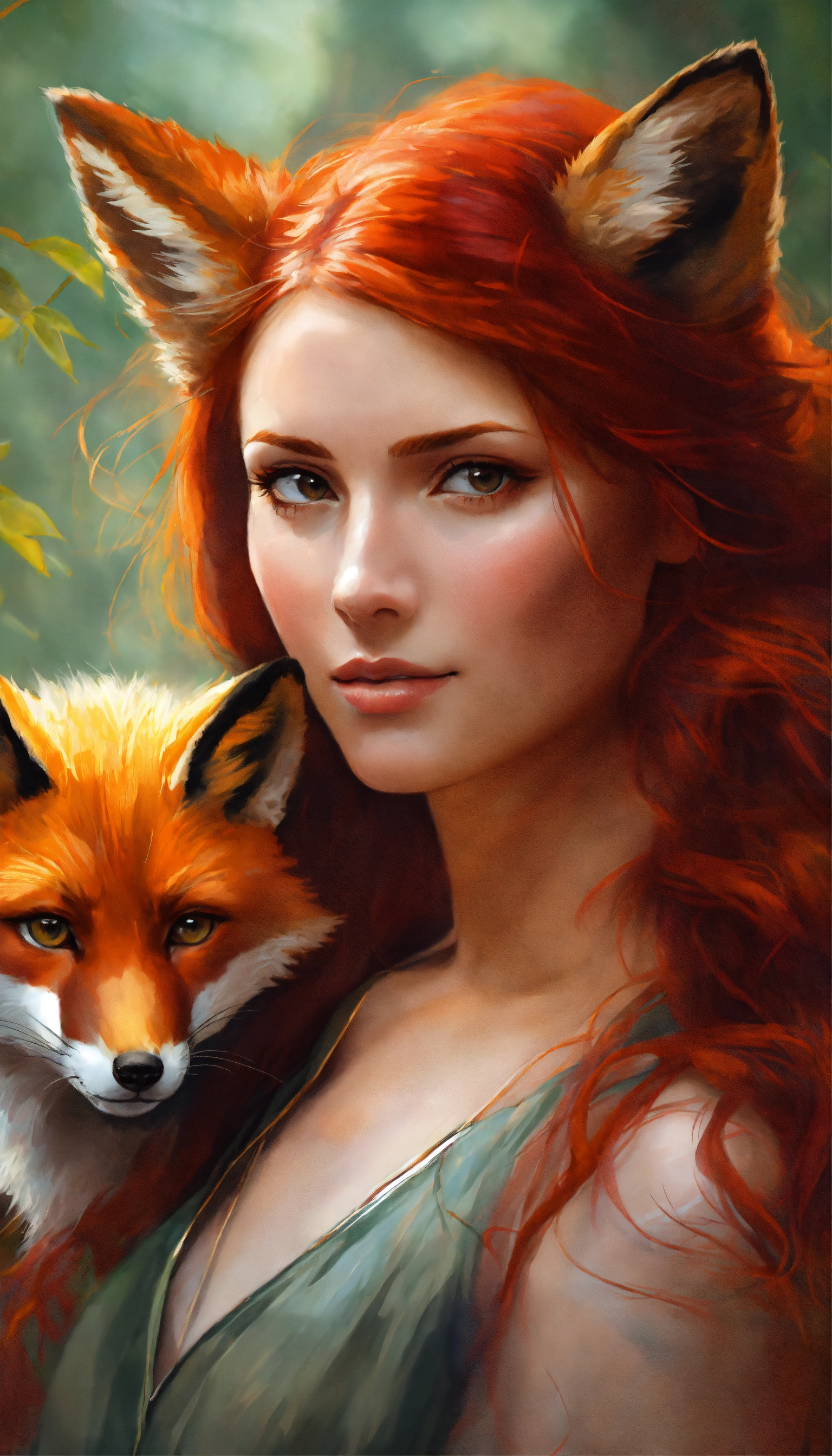 Lexica - Drawing of a red-haired woman with a cunning look stroking a ...