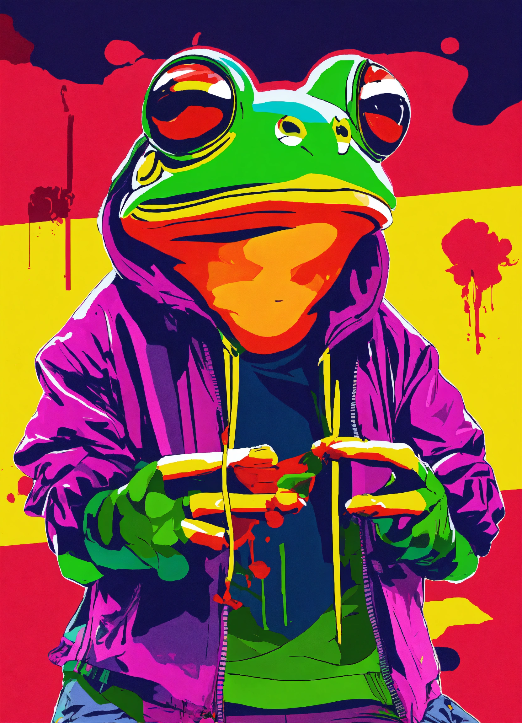 Lexica - Style pop art rap . Hiphop frog