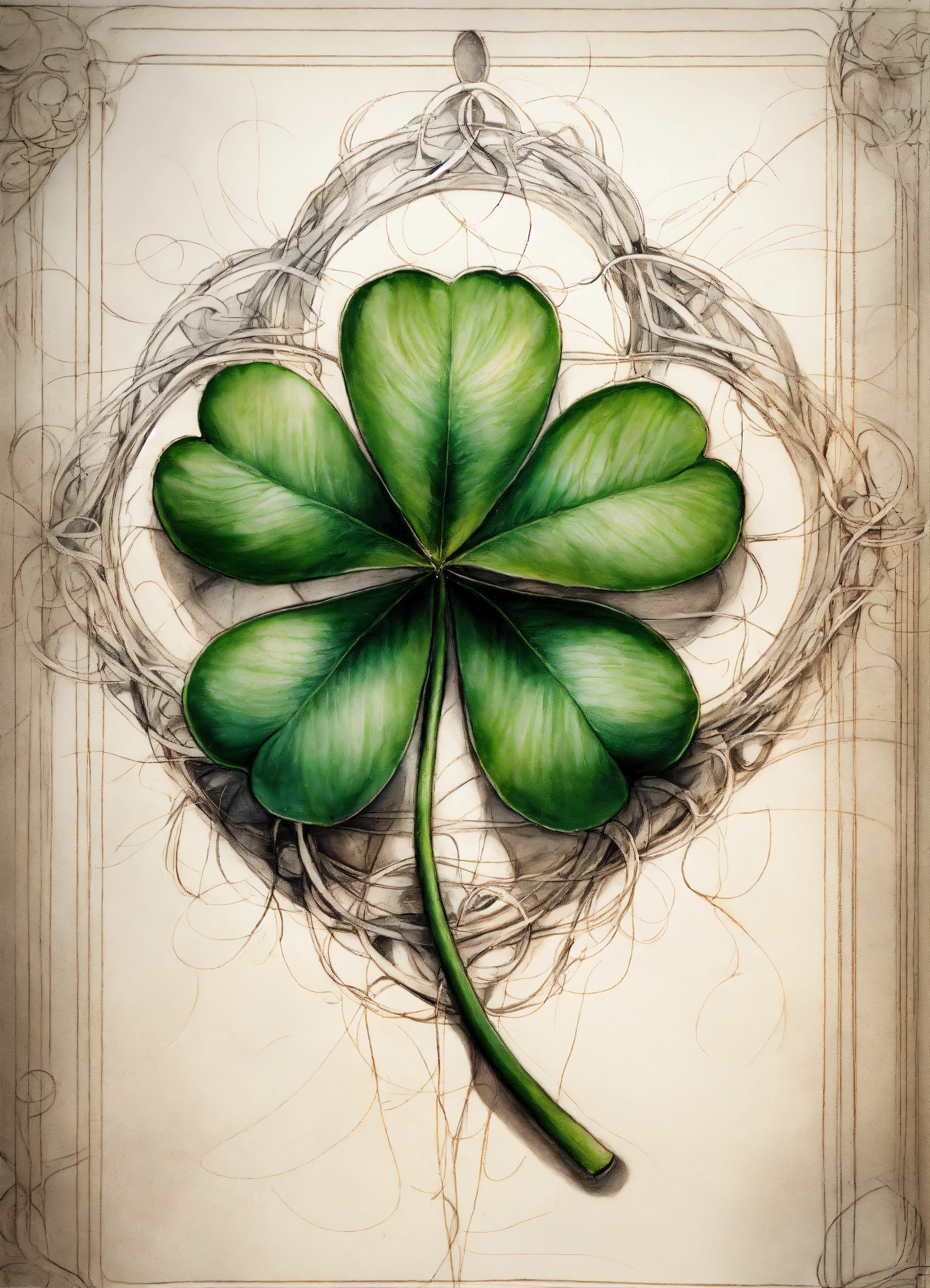 Lexica - Pencil drawn of young elegant four-leaf clover, solid white ...