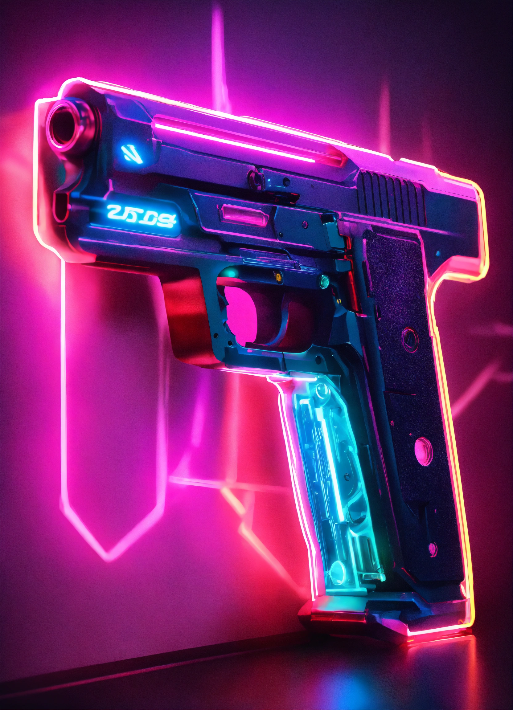 Lexica - Neon slightly glowing cyberpunk handgun hyper realistic handgun