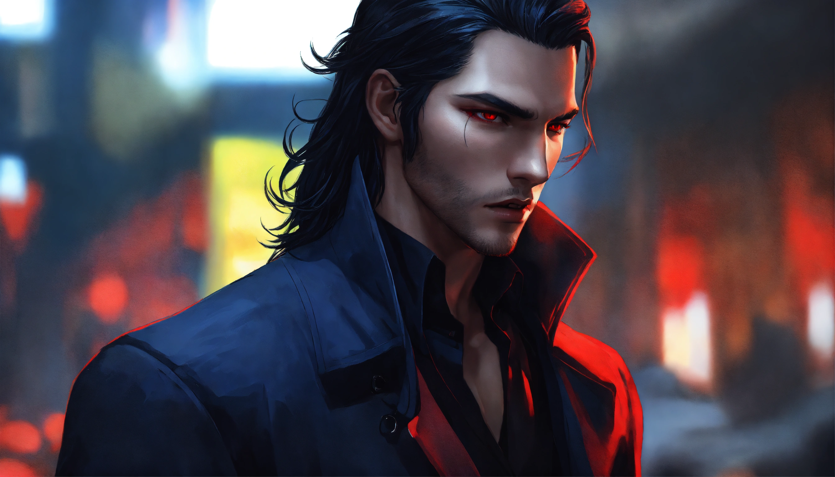Lexica - Handsome man, long dark blue hair, red eyes, vampire , fierce ...