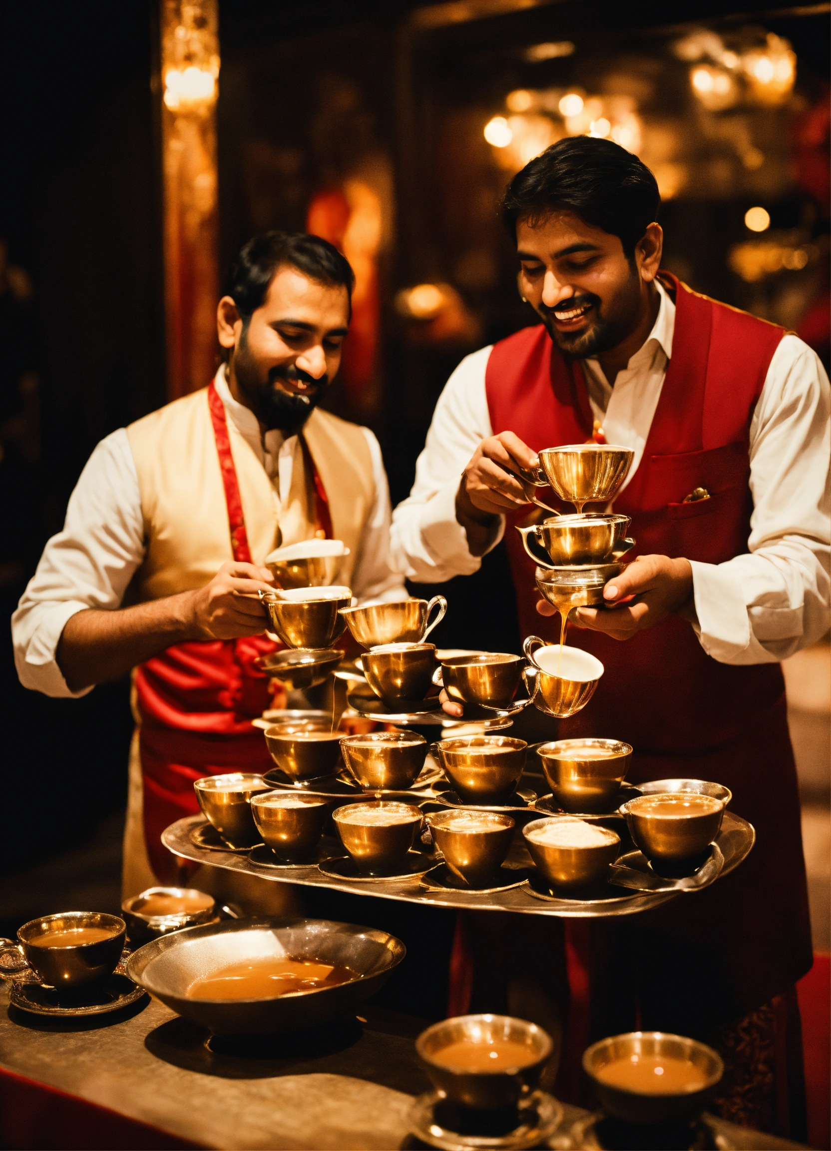 Lexica - Skilled indian server pouring Chai tea from one cup to another ...
