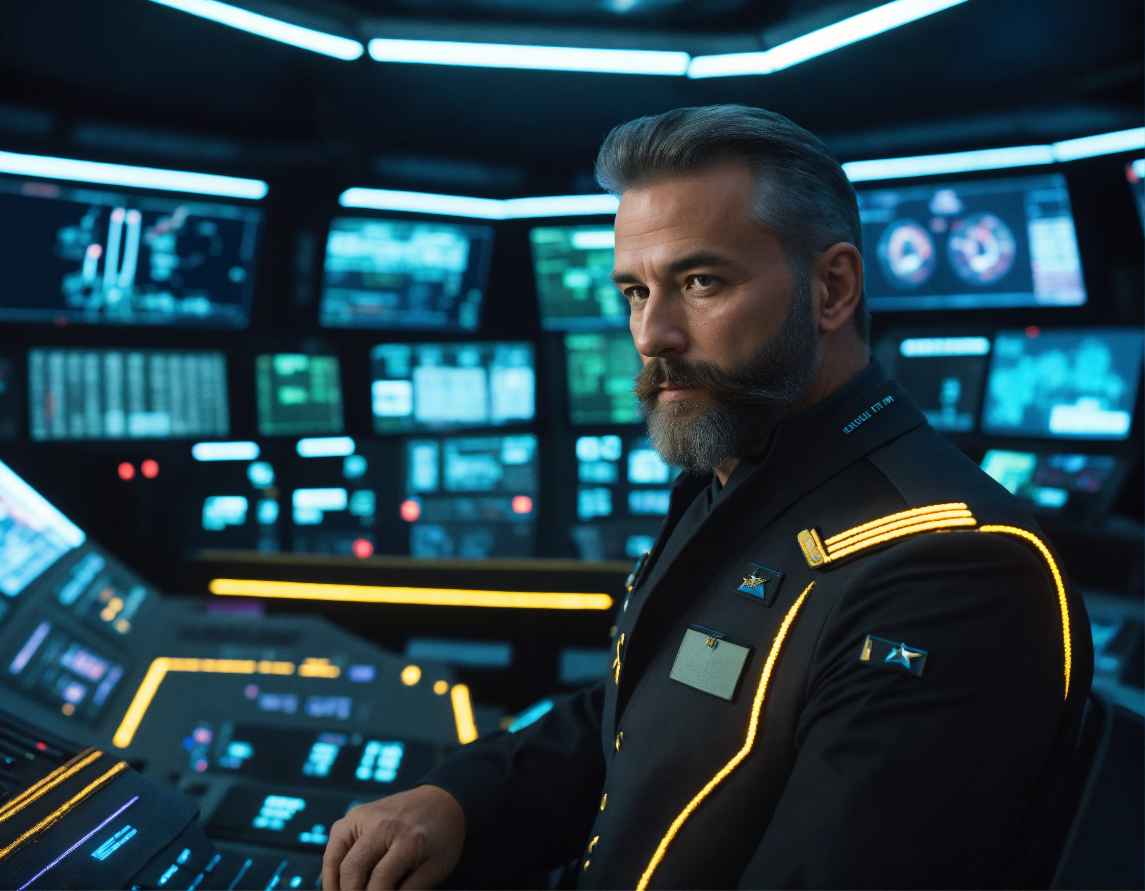 Lexica - 50 year old masculine star commander with sleek uniform and ...