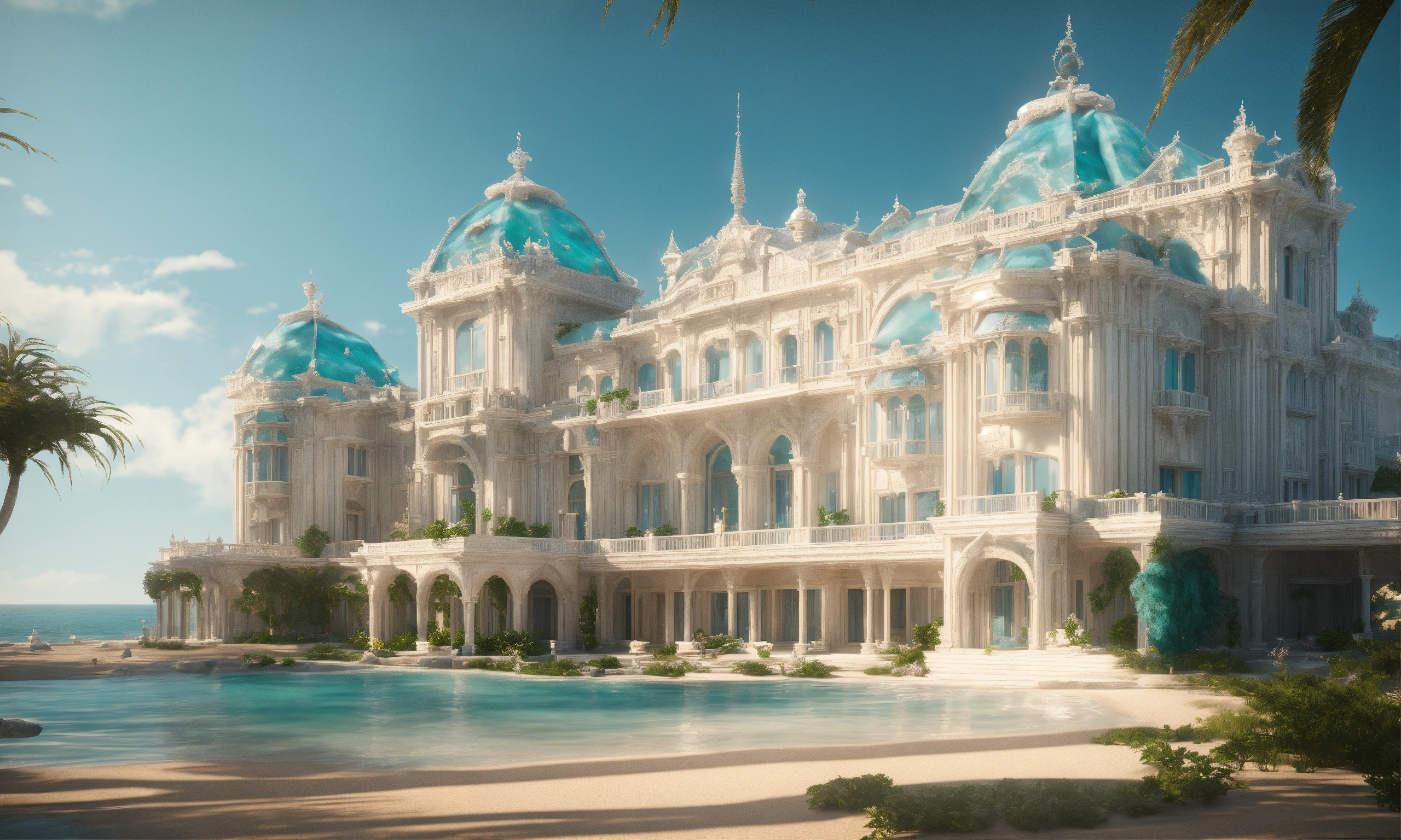 Lexica - Full image of a massive white palace with an aquamarine roof ...