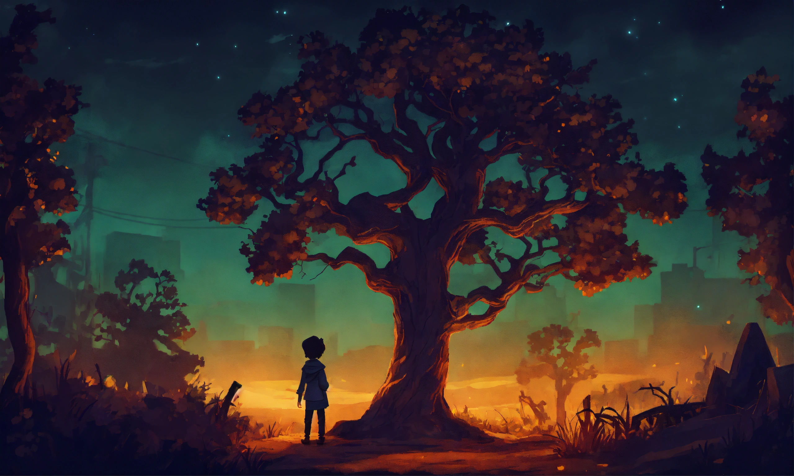 Lexica - A spooky tree waved at the main character at night, style of ...