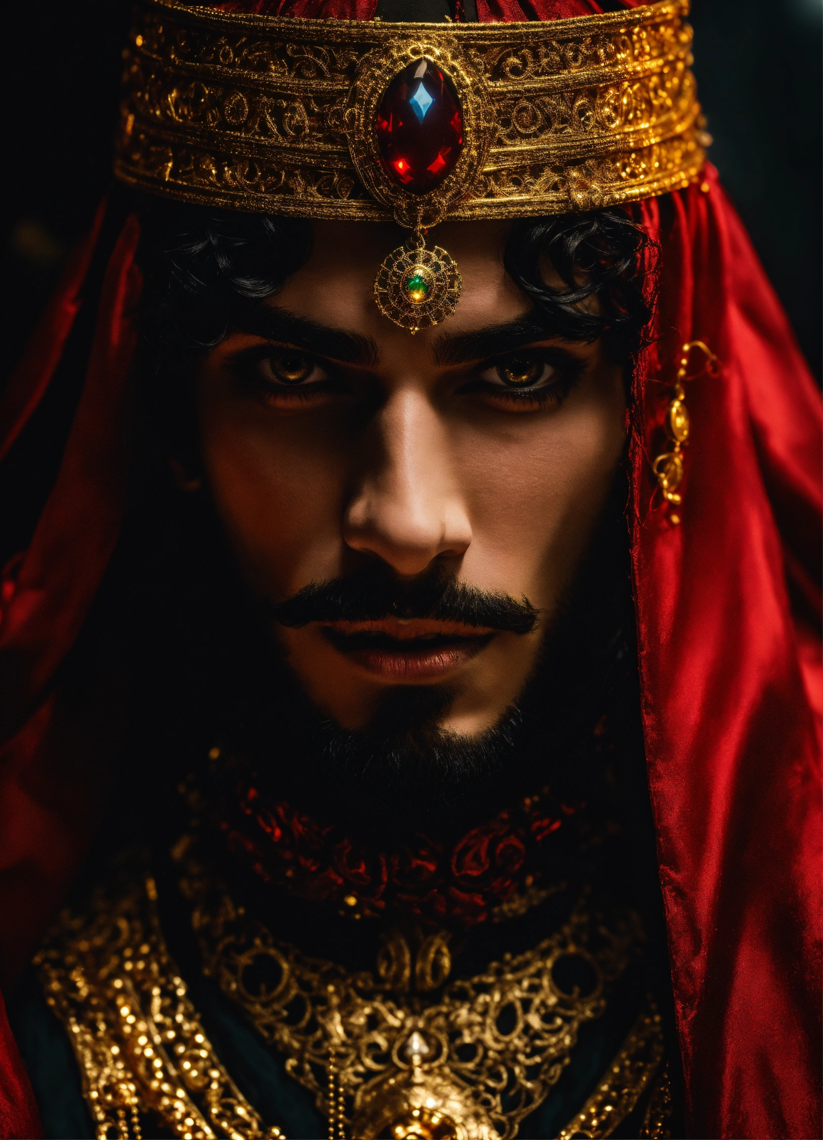 Lexica - Sinister and dramatic headshot of a young handsome Arabic evil ...