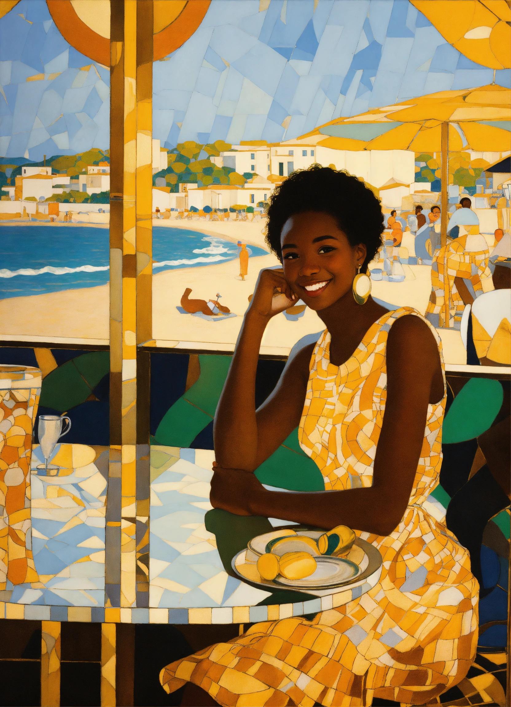 Lexica - Smiling African American girl sitting in a beachfront ...