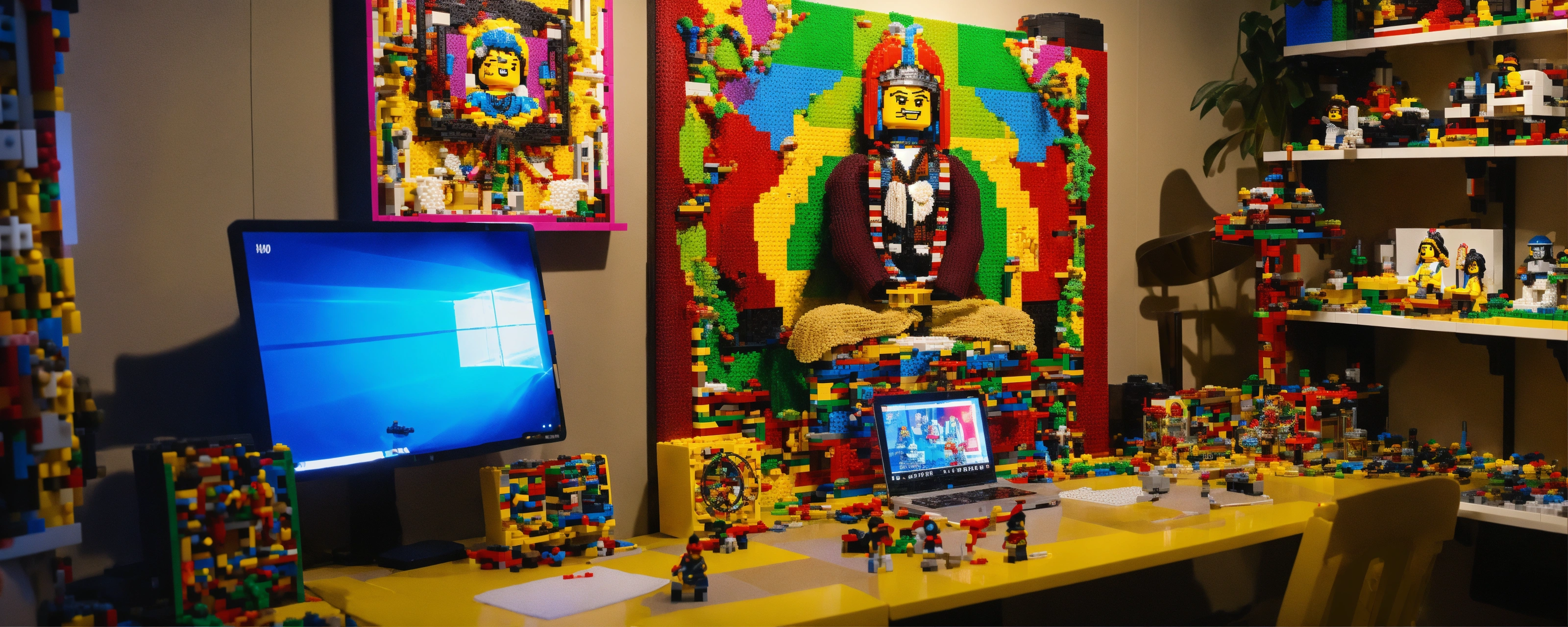 Lexica - Lego setup An office, with a female 'Lego person' working on ...