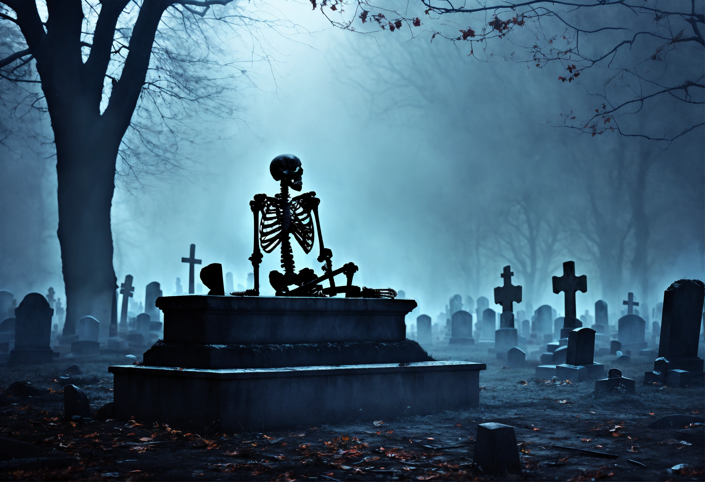 Lexica - Create a digital art piece featuring a skeleton sitting on a ...