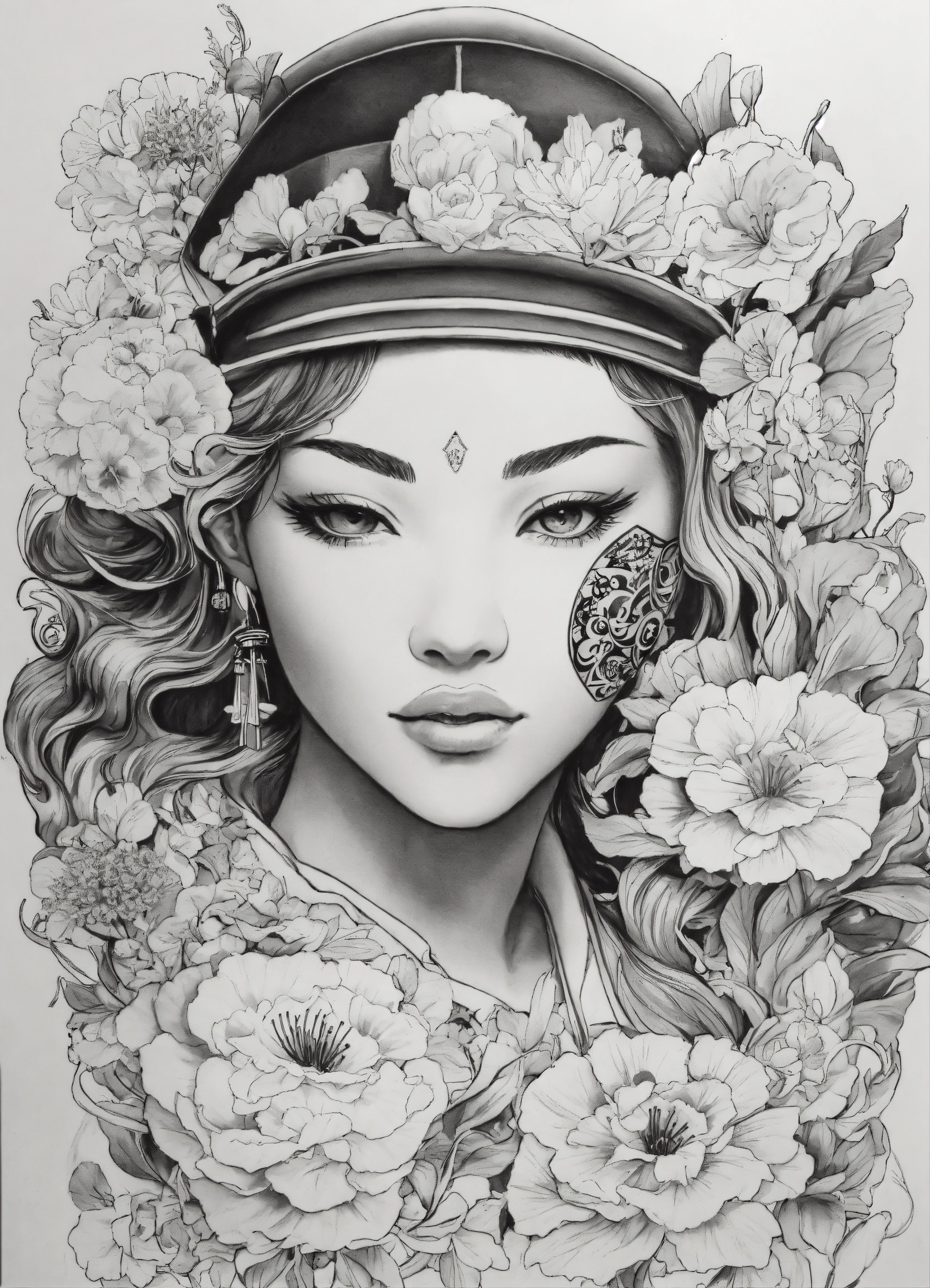 Lexica - Faces and flowers, by Ed Roth, tattoo sketch of a ocean, with ...
