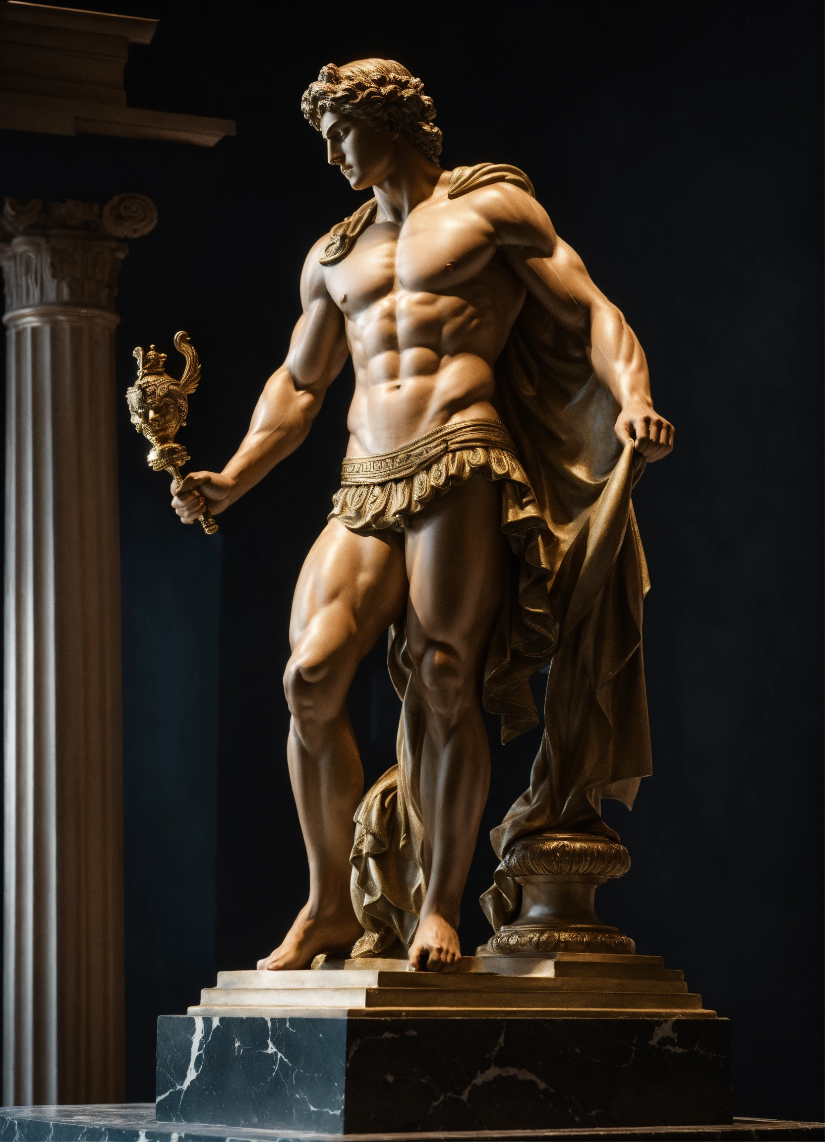 Lexica - Statue of a young muscular greek god out of dark marbel having ...