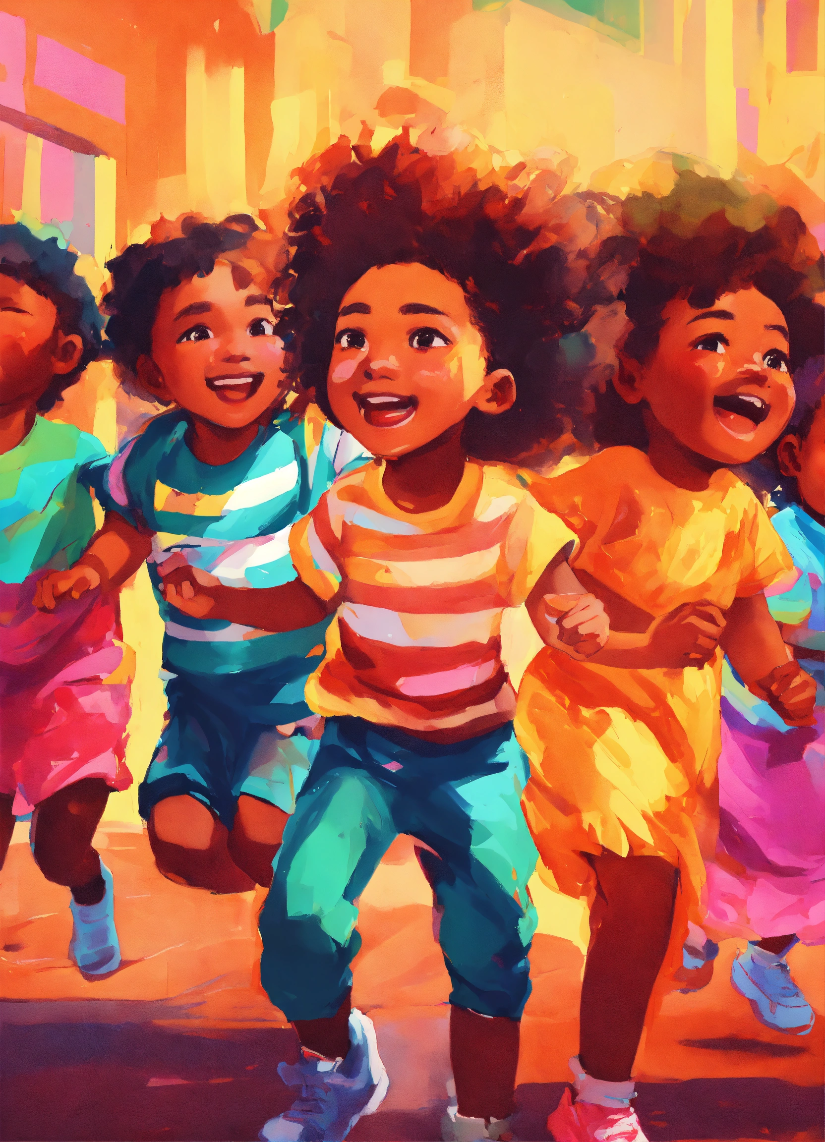 Lexica - A hand drawn painting of a group of Multiracial children ...