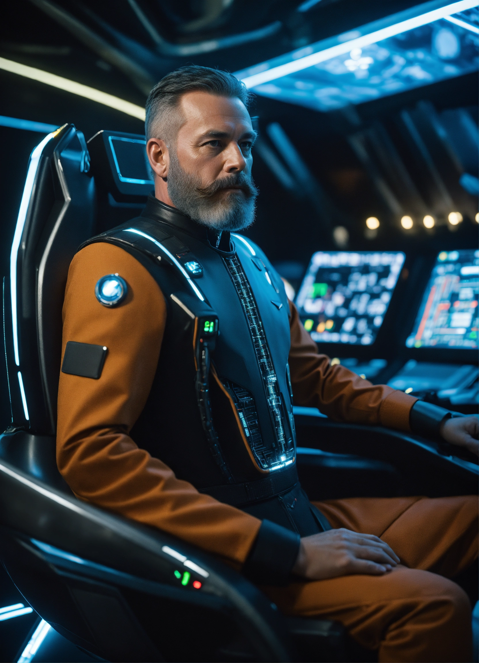 Lexica - 50 year old masculine star commander with trim beard is ...