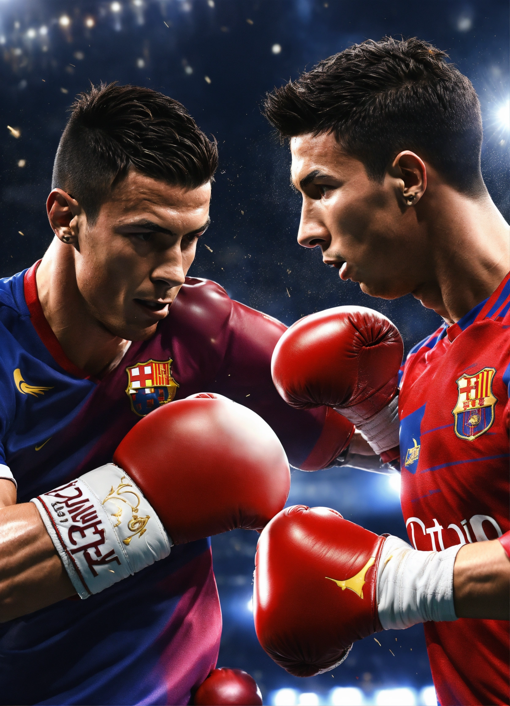 Lexica - Cristiano ronaldo and messi fighting, boxing with gloves ...