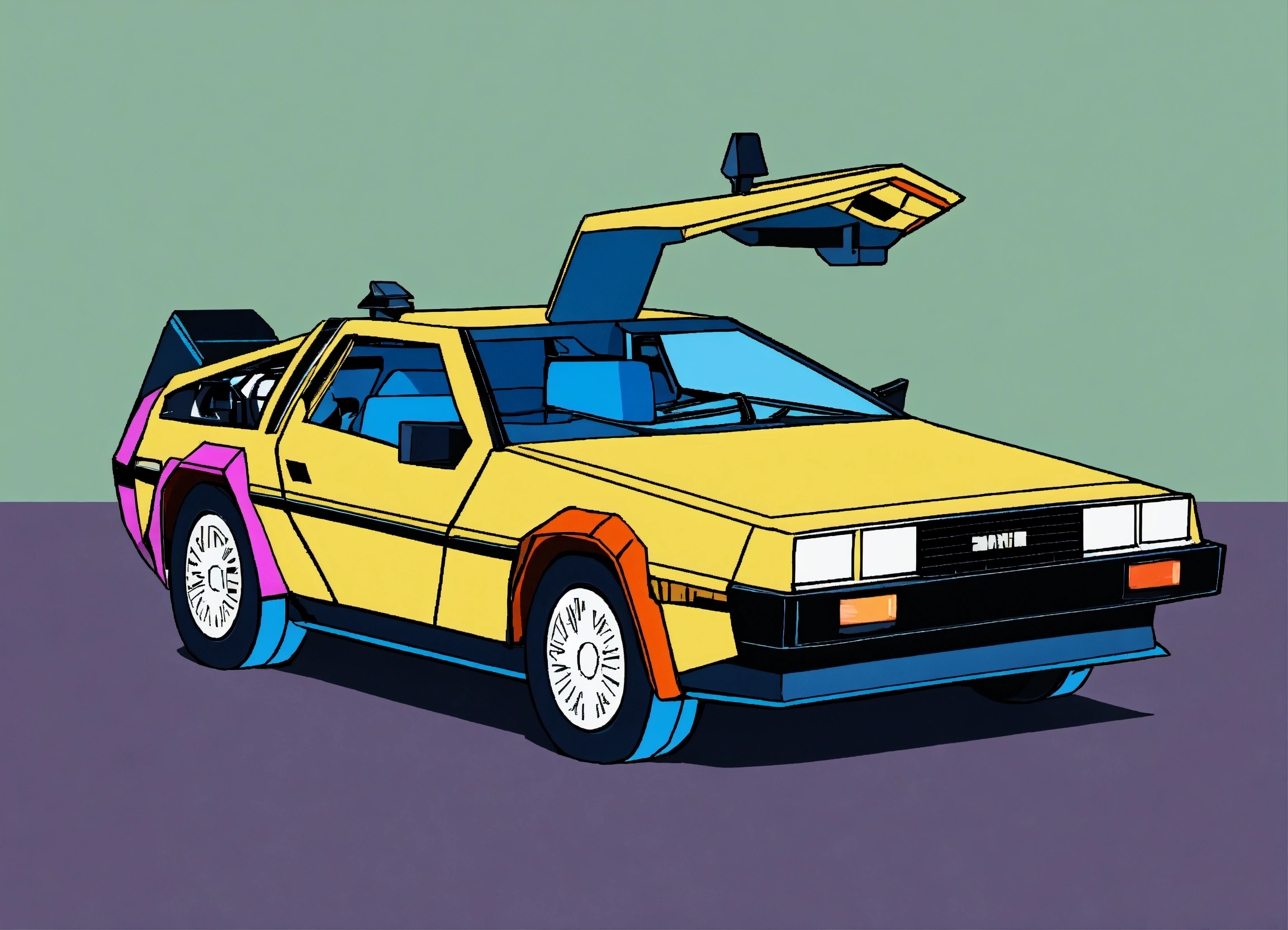 Lexica - Half-built DeLorean 2D with colourful paper and woord origami ...