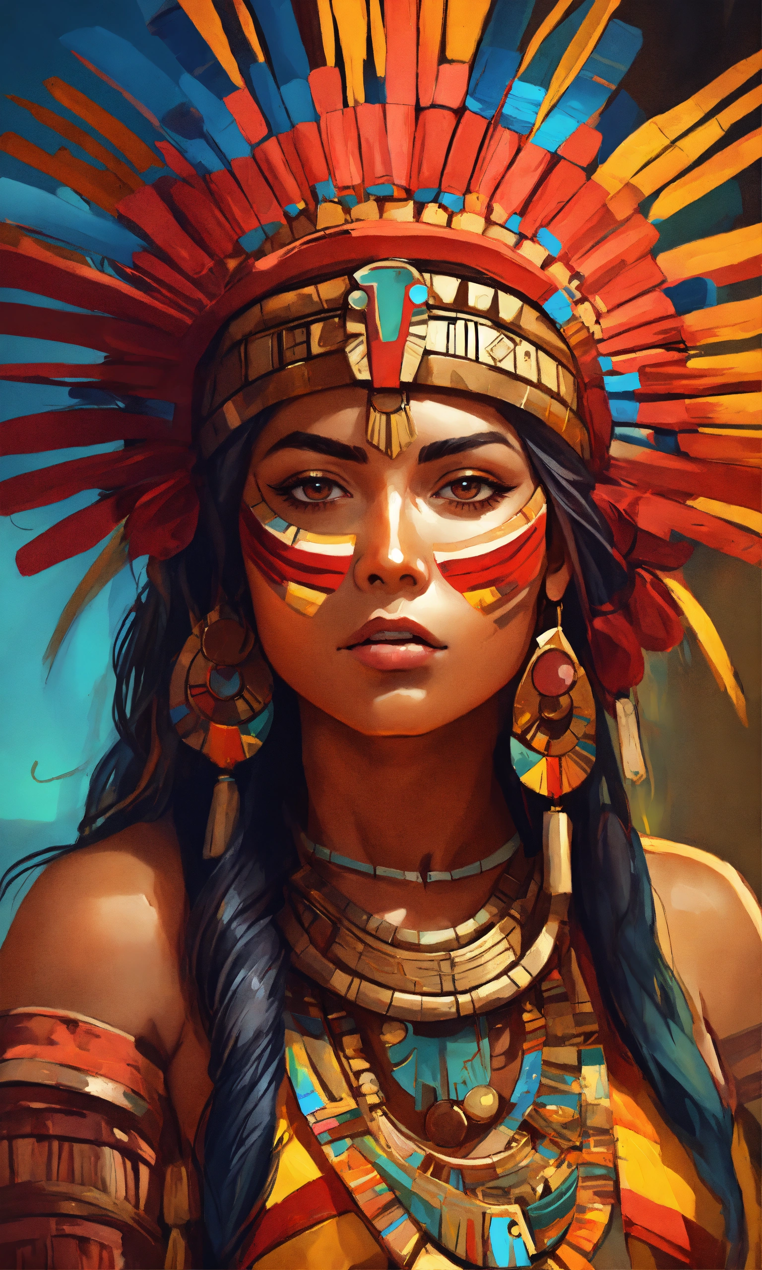 Lexica - Aztec woman, stand up, realistic cartoon oil paint, 2D ...