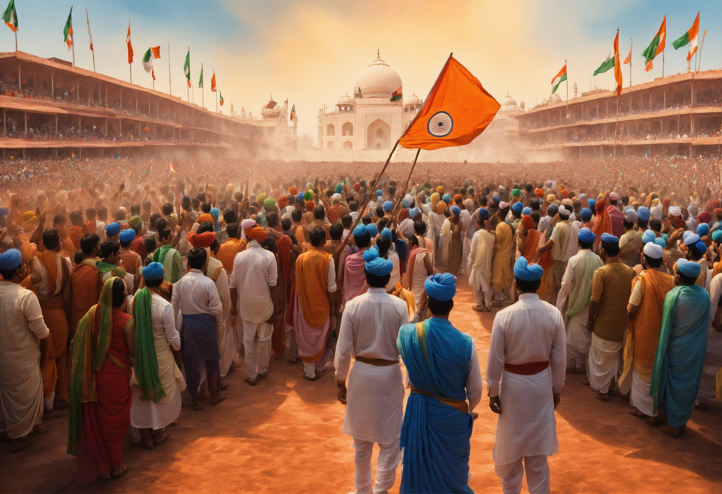 Lexica - A hand drawn painting of a large gathering of Indian people ...