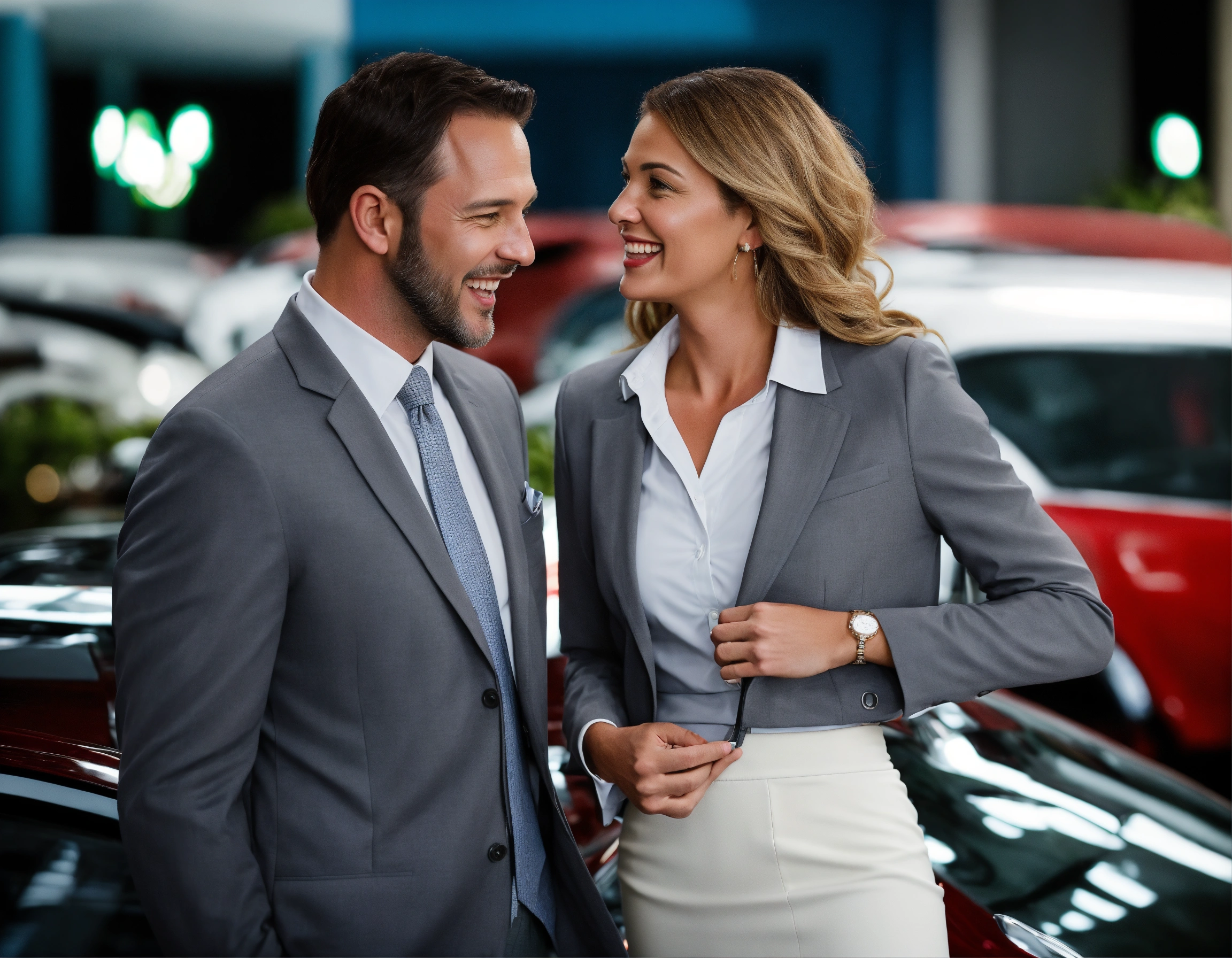 Lexica - Realistic candid photo of a salesman and a saleswoman talking ...