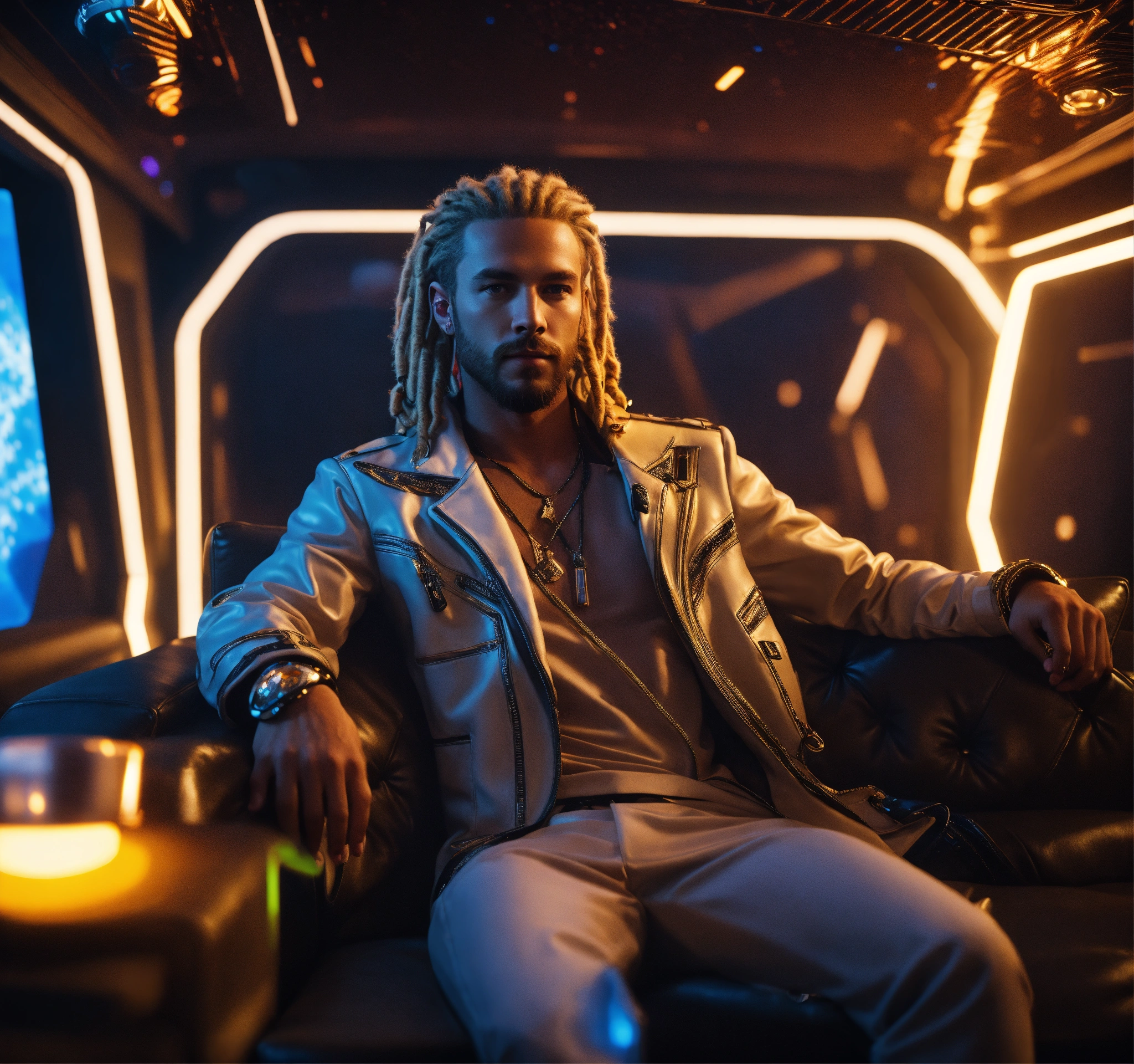 Lexica - Scruffy caucasian blonde dreadlock male rockstar in futuristic ...