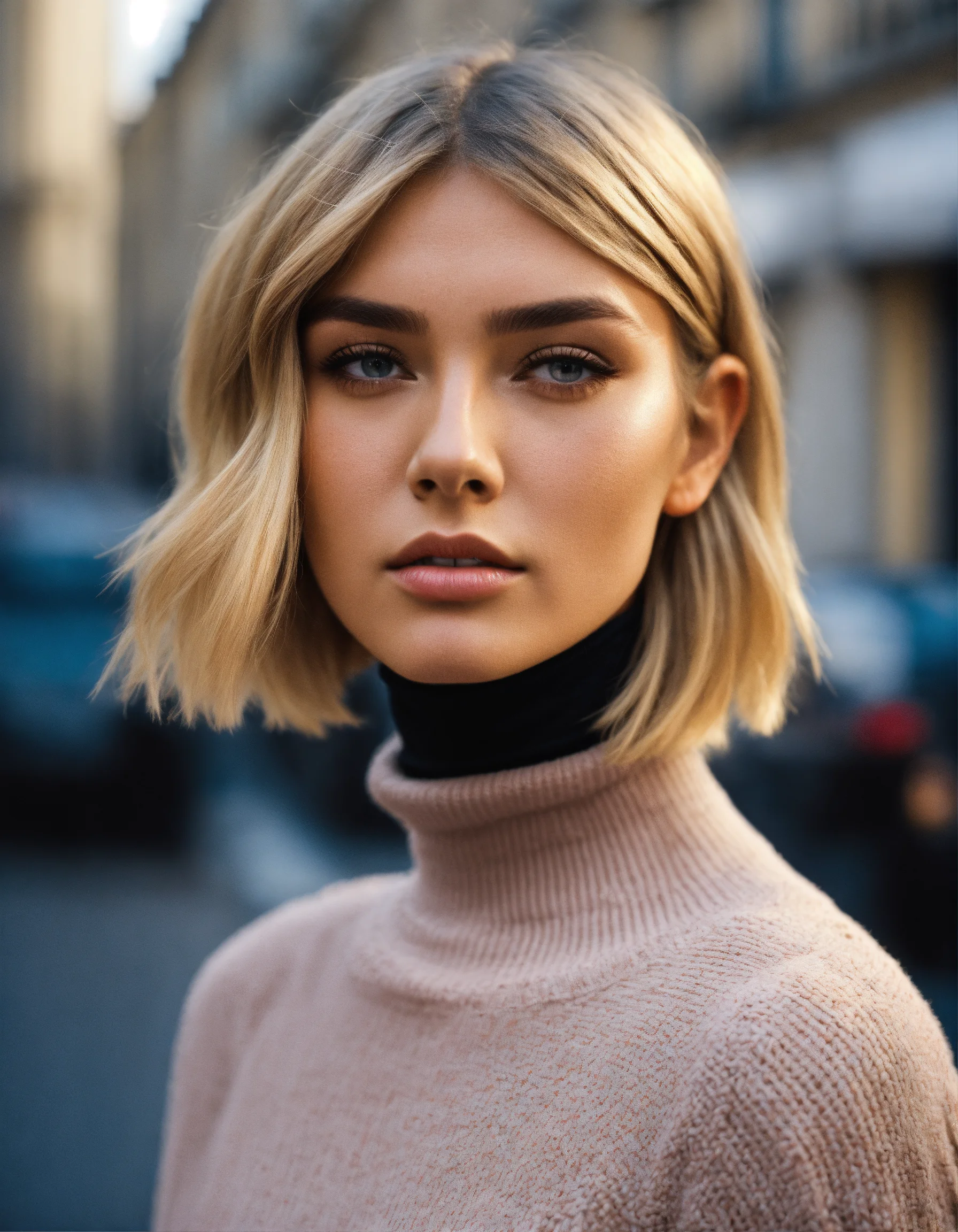 Lexica - Beautiful fashion models, blonde, clear eyes, black turtleneck ...