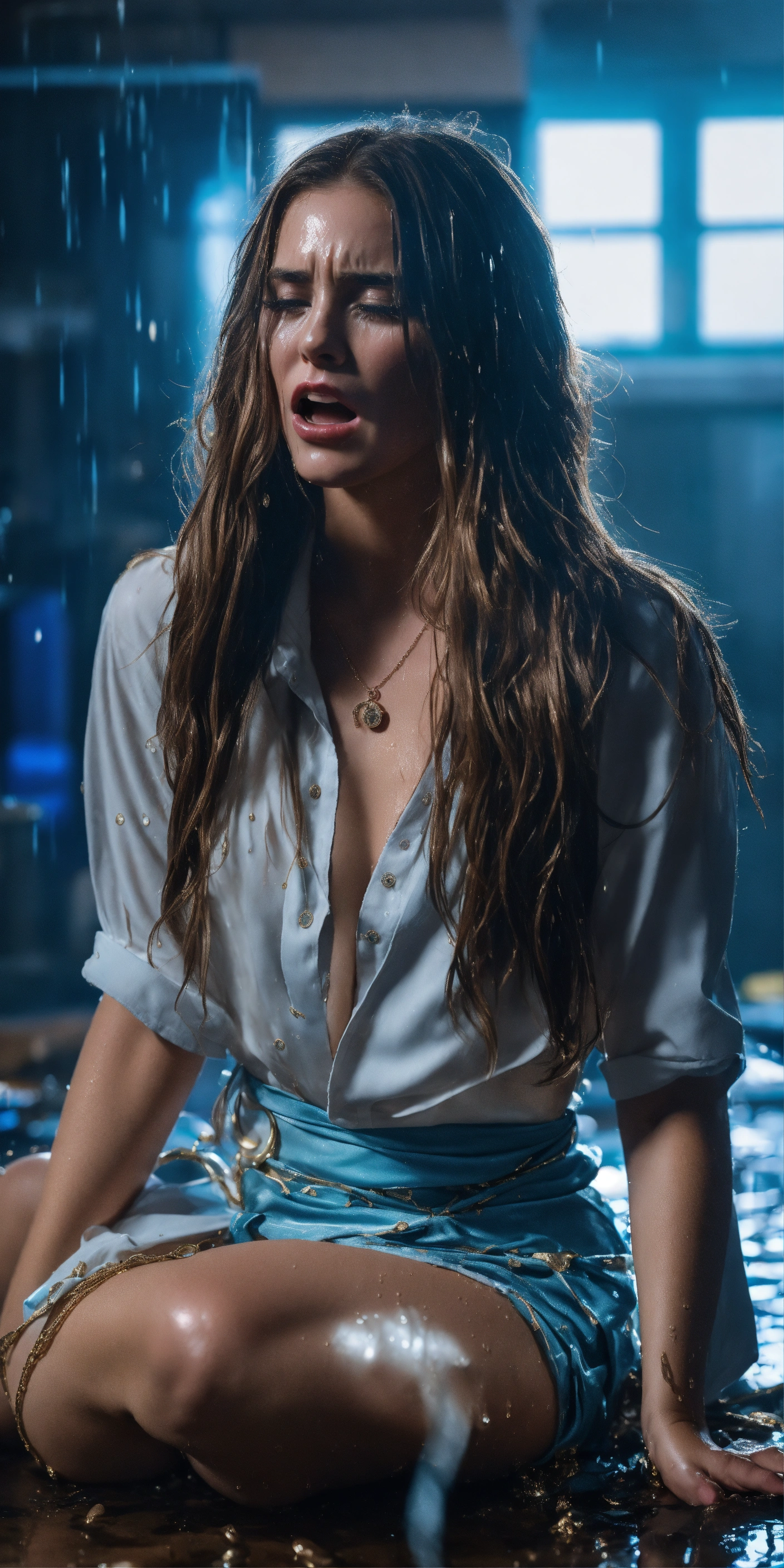 Lexica - Full body, kneeling, gag, lots of jewelry, swimwear, shiny, wet messy long hair ...