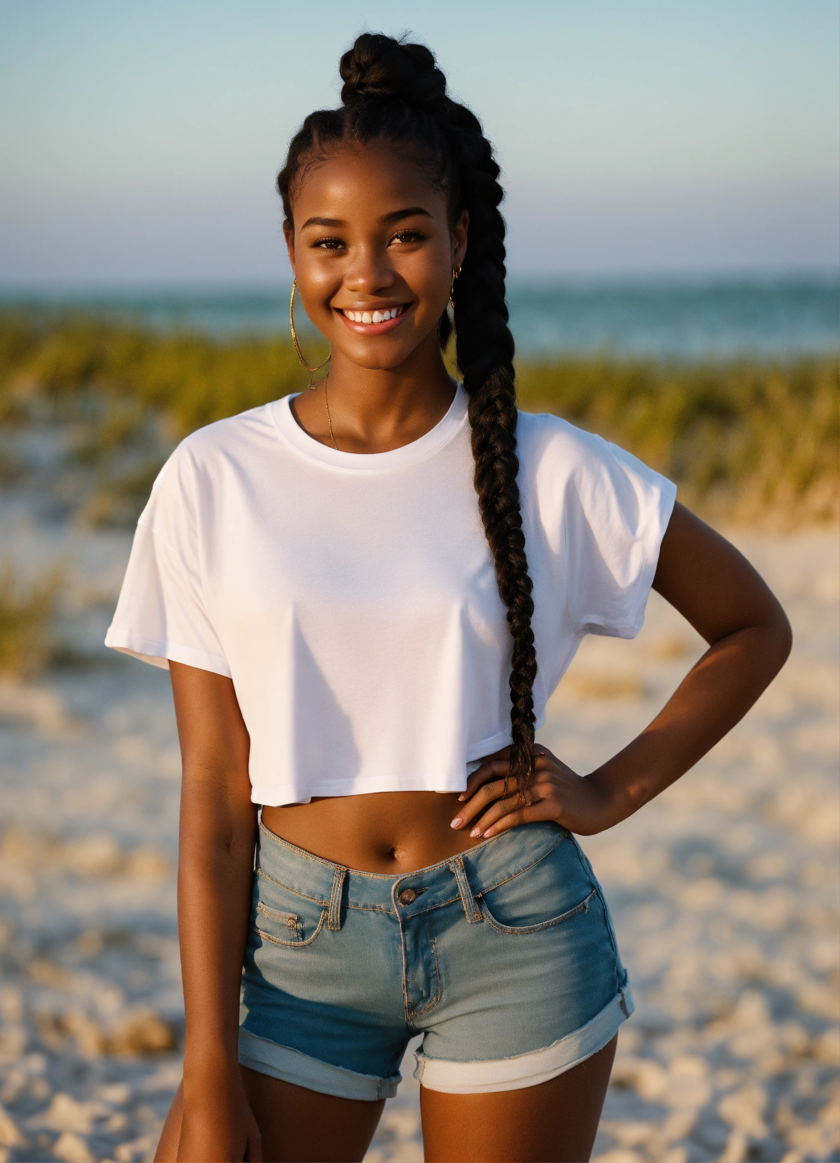 Lexica - Knees up photo of one happy 20 yr old black female model who ...